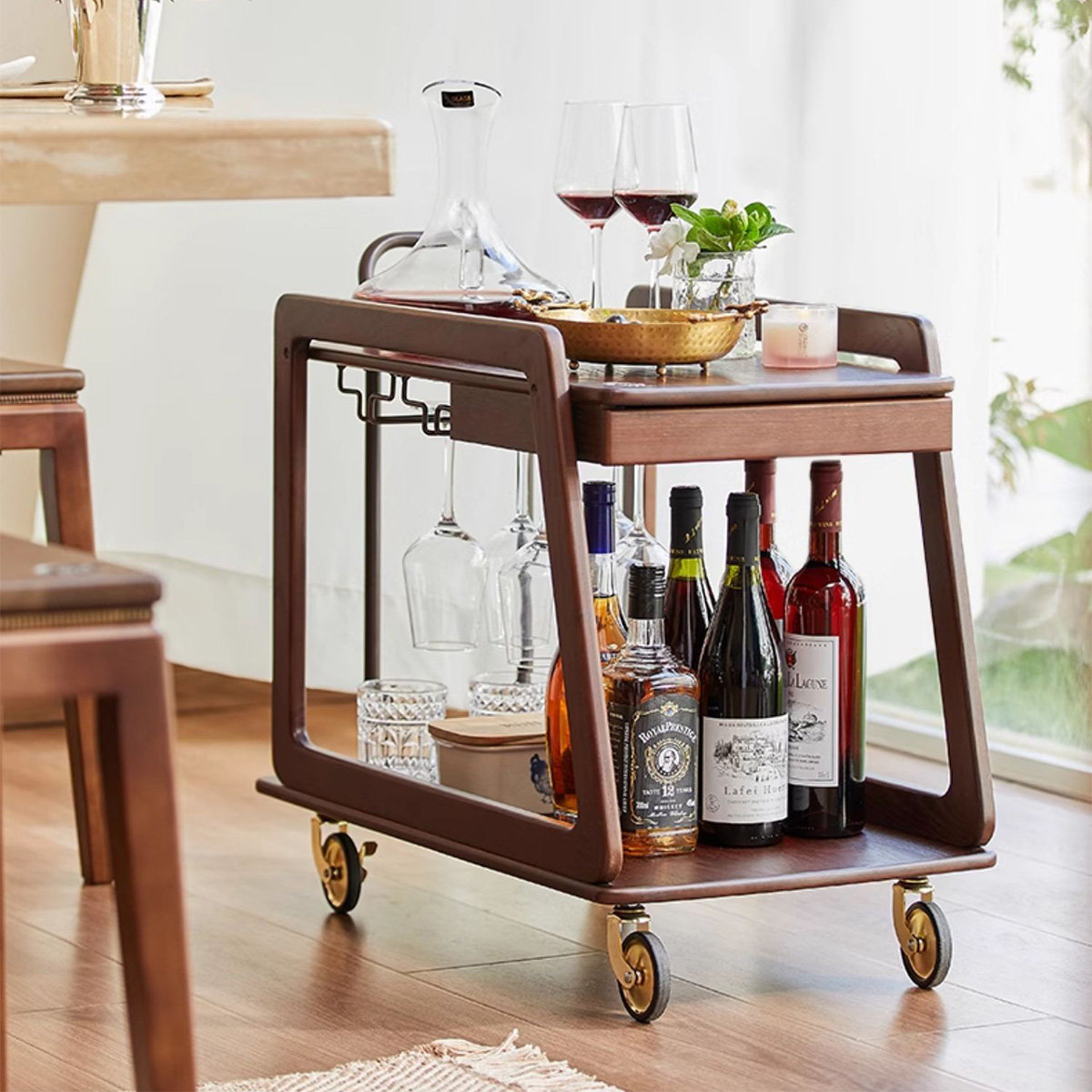 Hokku Designs 25.2" Walnut Standard Solid Wood Bar Carts | Wayfair