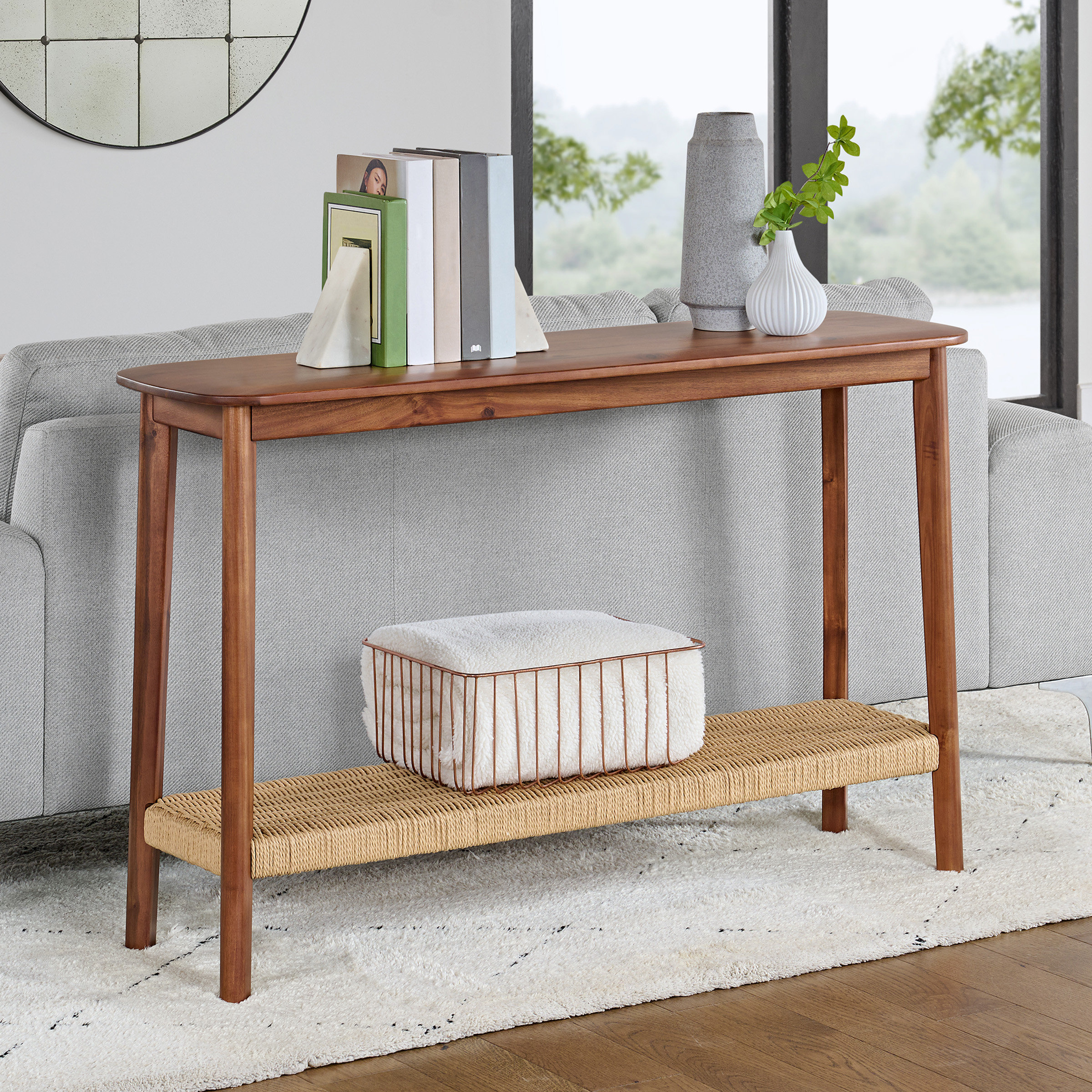 Bay Isle Home™ Alisma 48in Acacia Wood Console Table With Shelf (warm ...