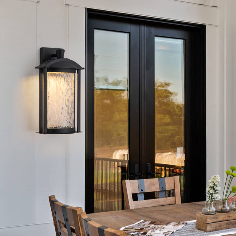 Red Barrel Studio® Matte Black Led Outdoor Wall Lantern with Dusk to ...