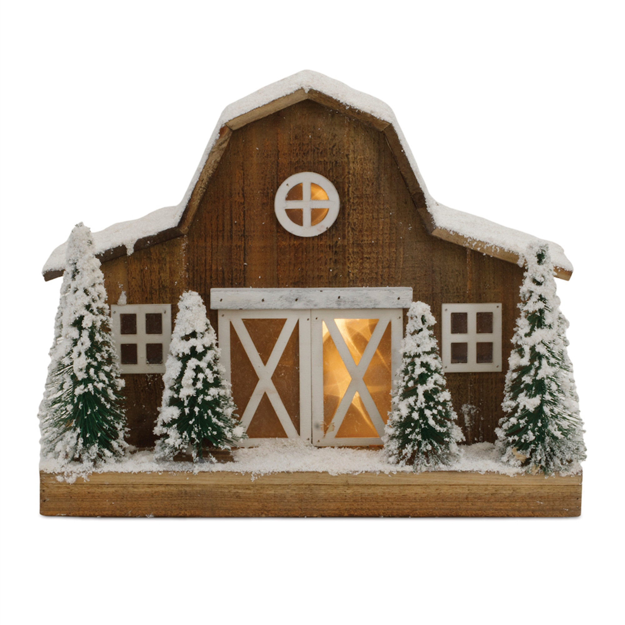 The Holiday Aisle® LED Flocked Winter Barn Display 13.75"H | Wayfair
