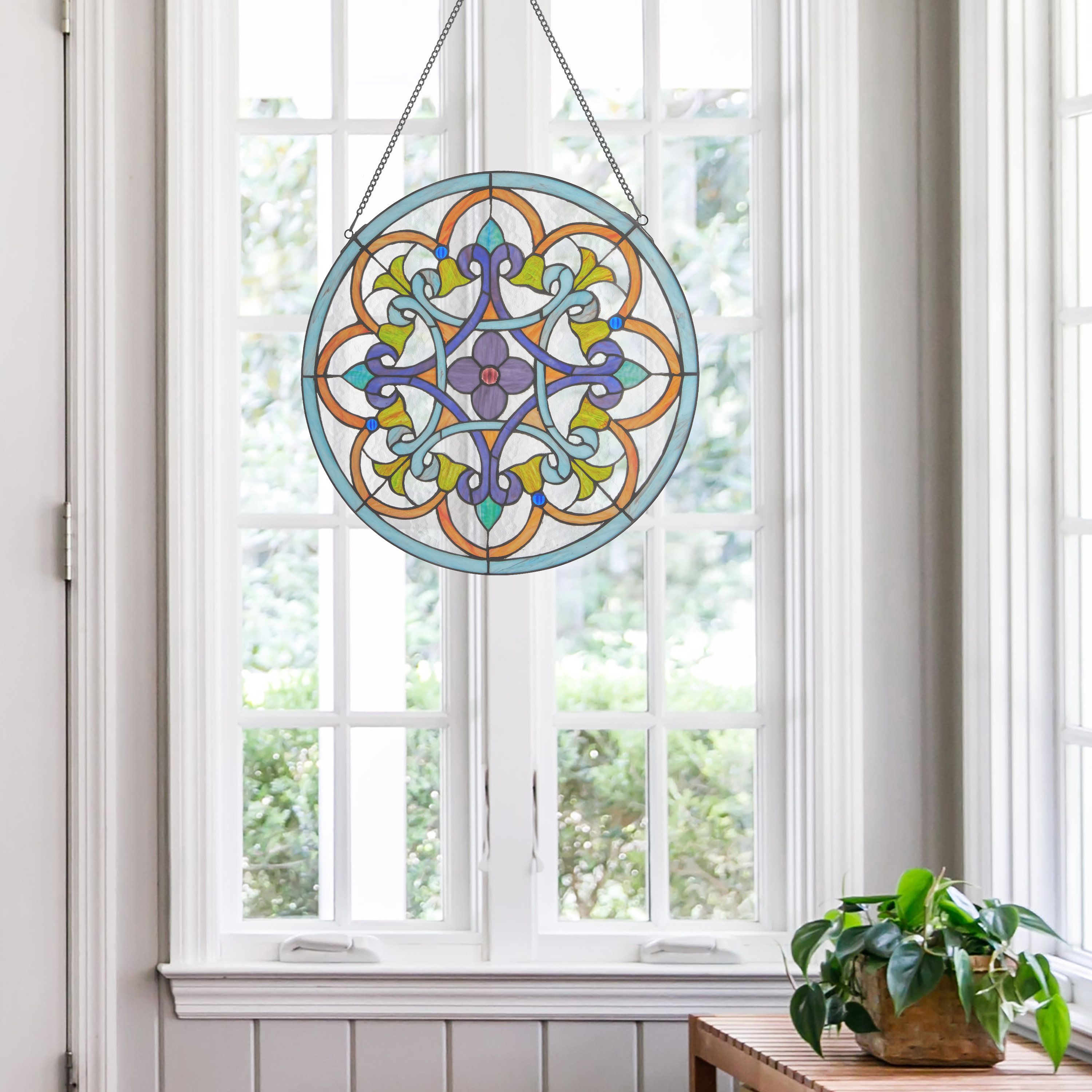 Red Barrel Studio® 20.5”H Multicolored Round Stained Glass Window Panel ...