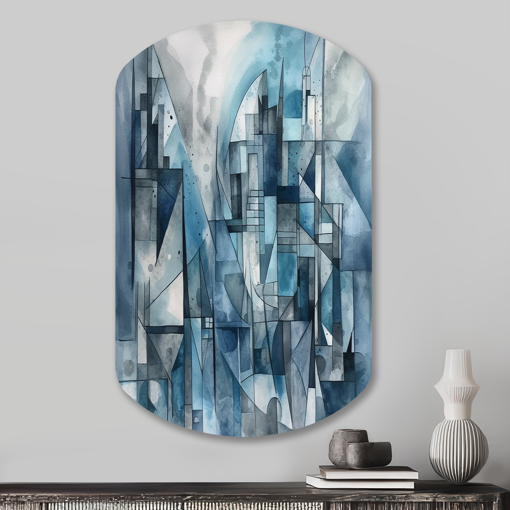 Design Art Blue Abstracted Harmonies Of Shape III - Abstract Cylinder ...