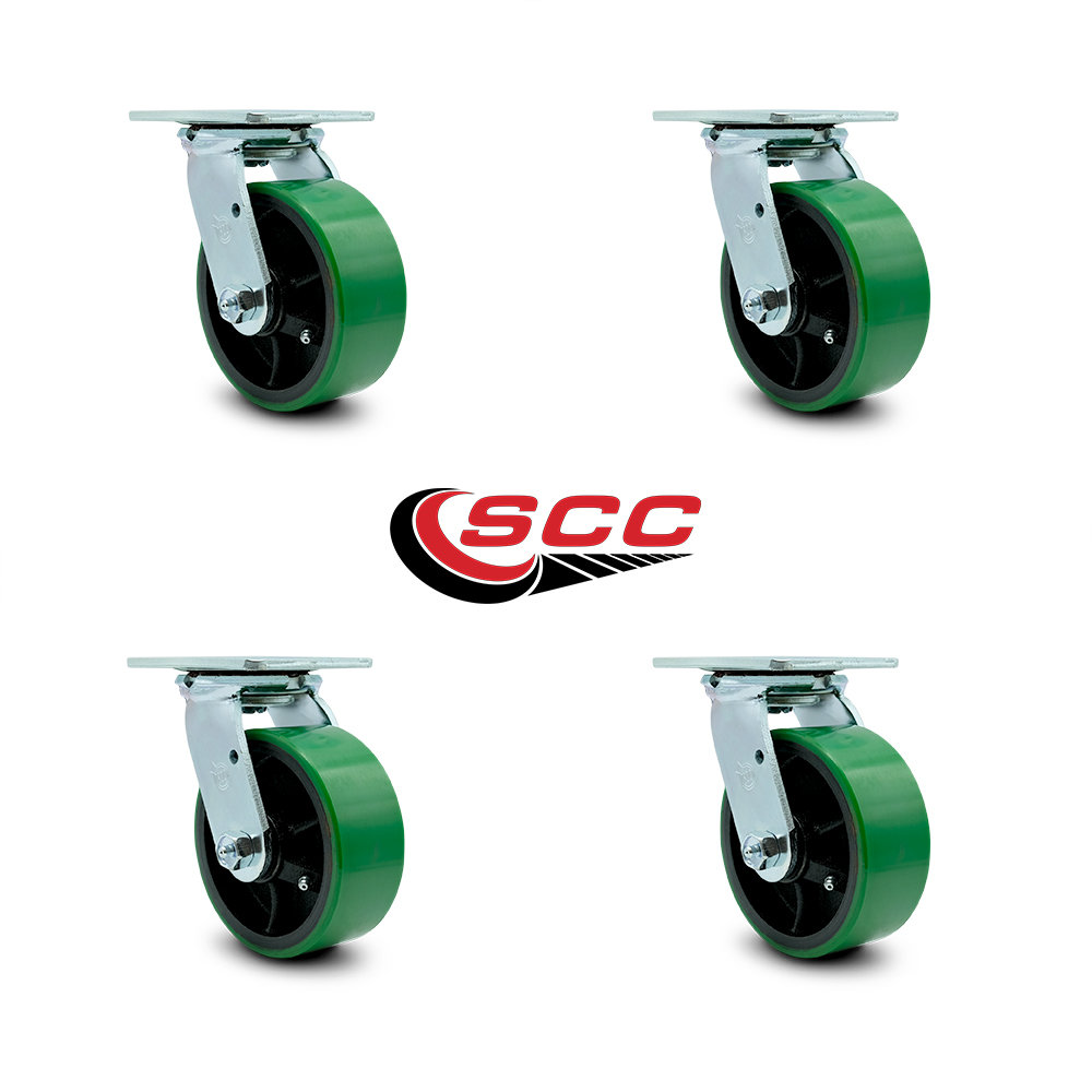 Service Caster 5 Inch Poly on Cast Iron Wheel Swivel Caster Set with ...