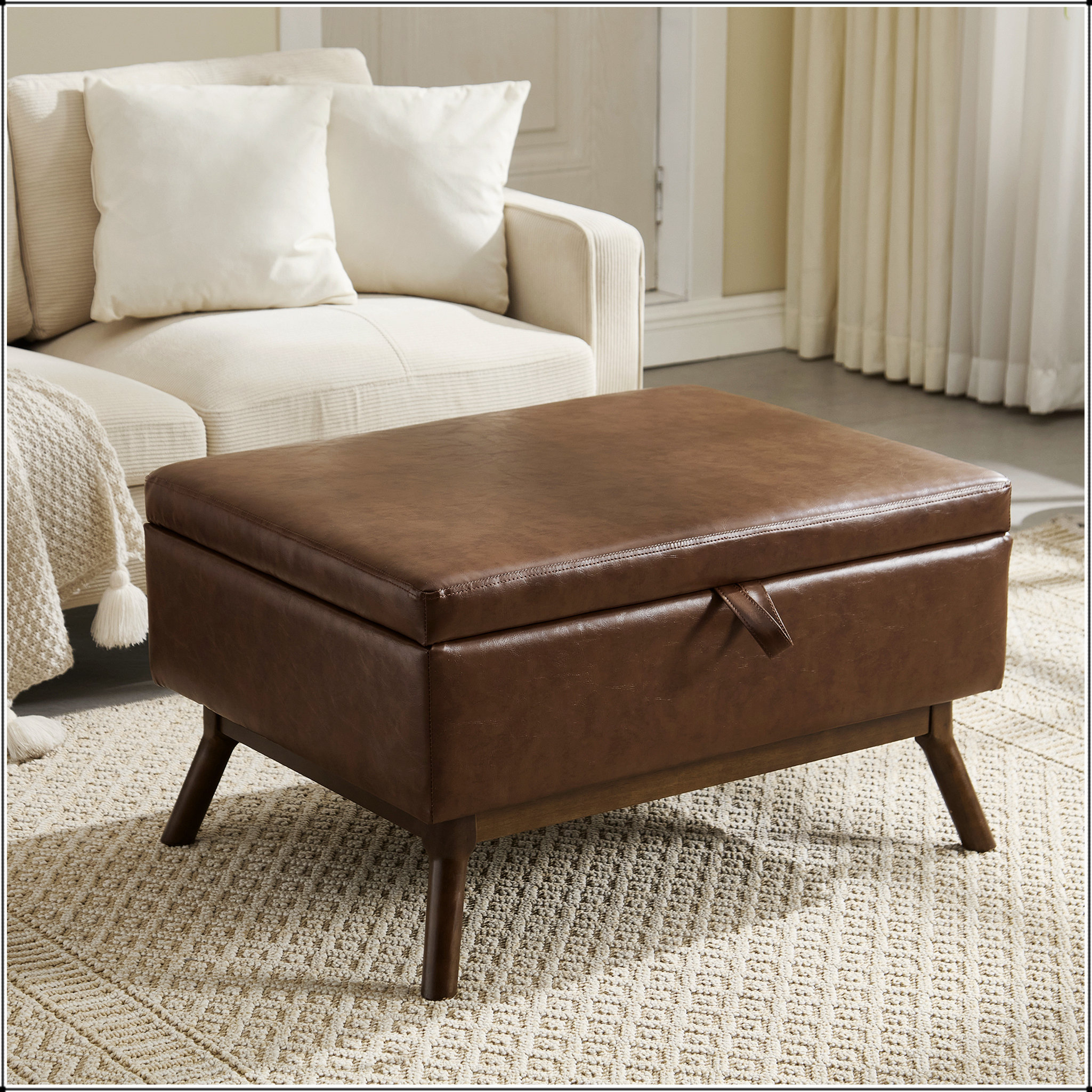 George Oliver Mid-century modern square coffee table storage bench ...