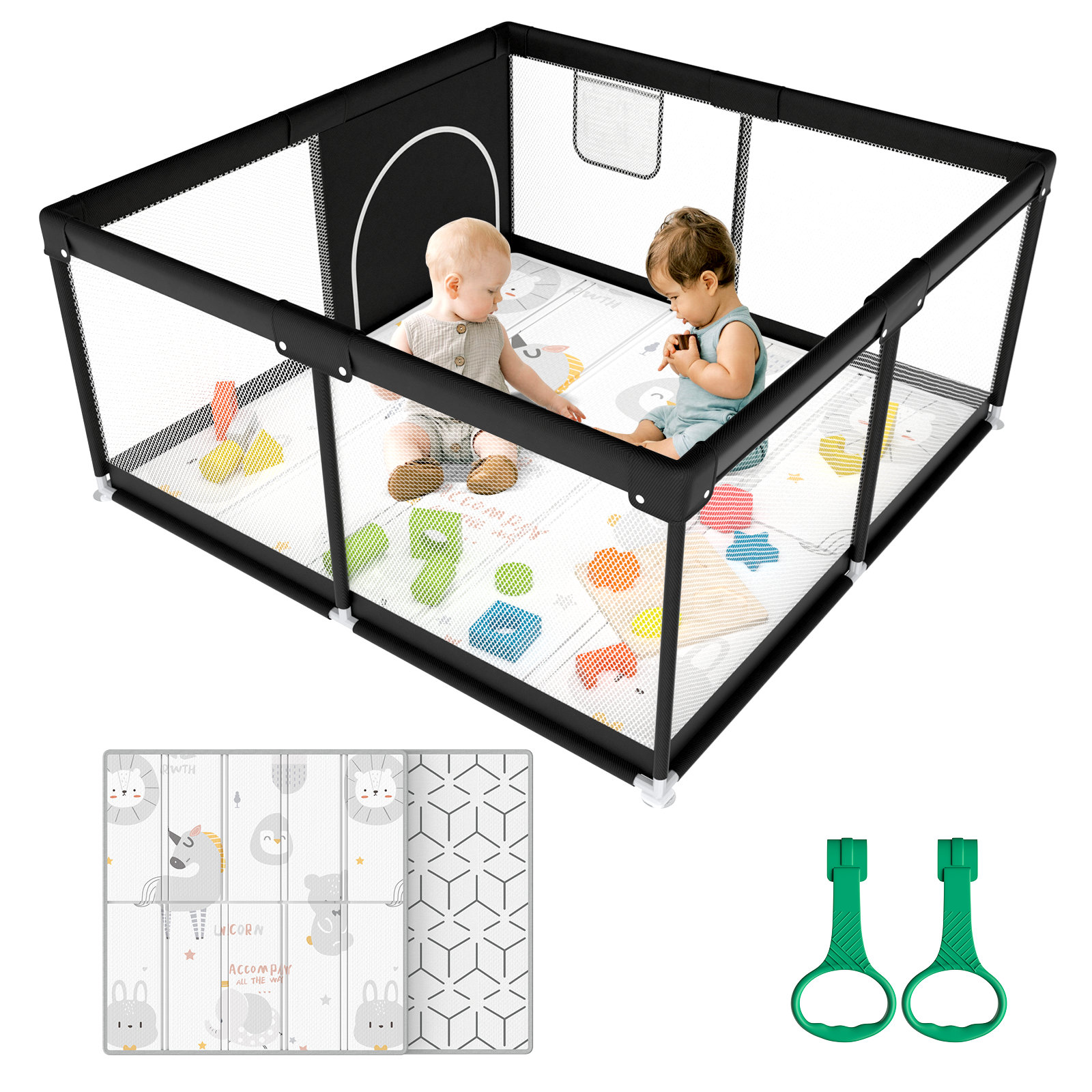 Uanlauo Baby Playpen with Mat, 47 x 47inch Playpen, Playpen for Babies ...