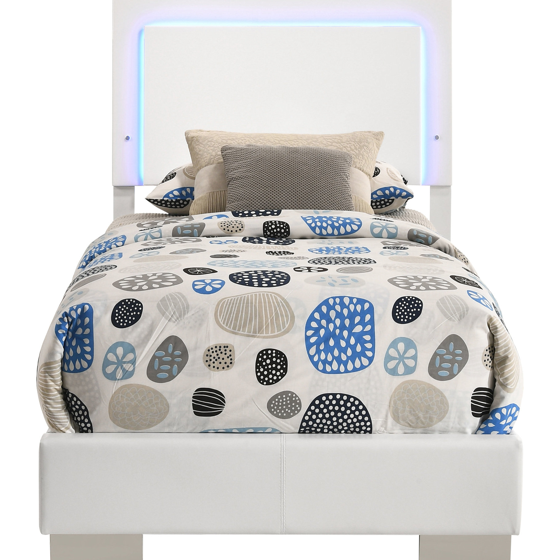 Brayden Studio Twin Bed With White High Gloss Surface, Led Panel ...