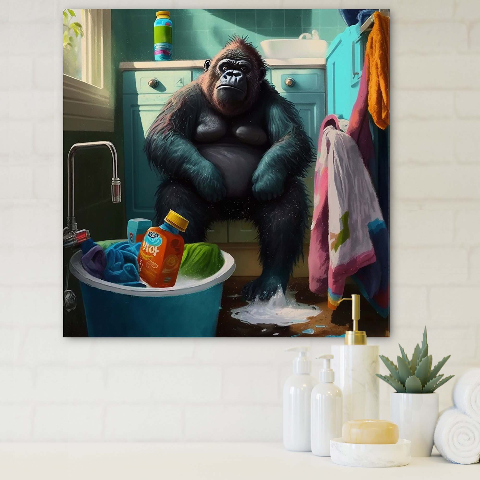 Trinx Funny Monkey Doing Laundry - Animals Canvas Wall Art - Wayfair Canada