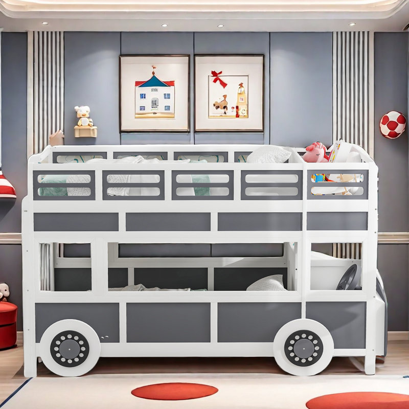 Zoomie Kids Alleine Bus-shaped Bunk Bed with Wheels and Storage Design ...