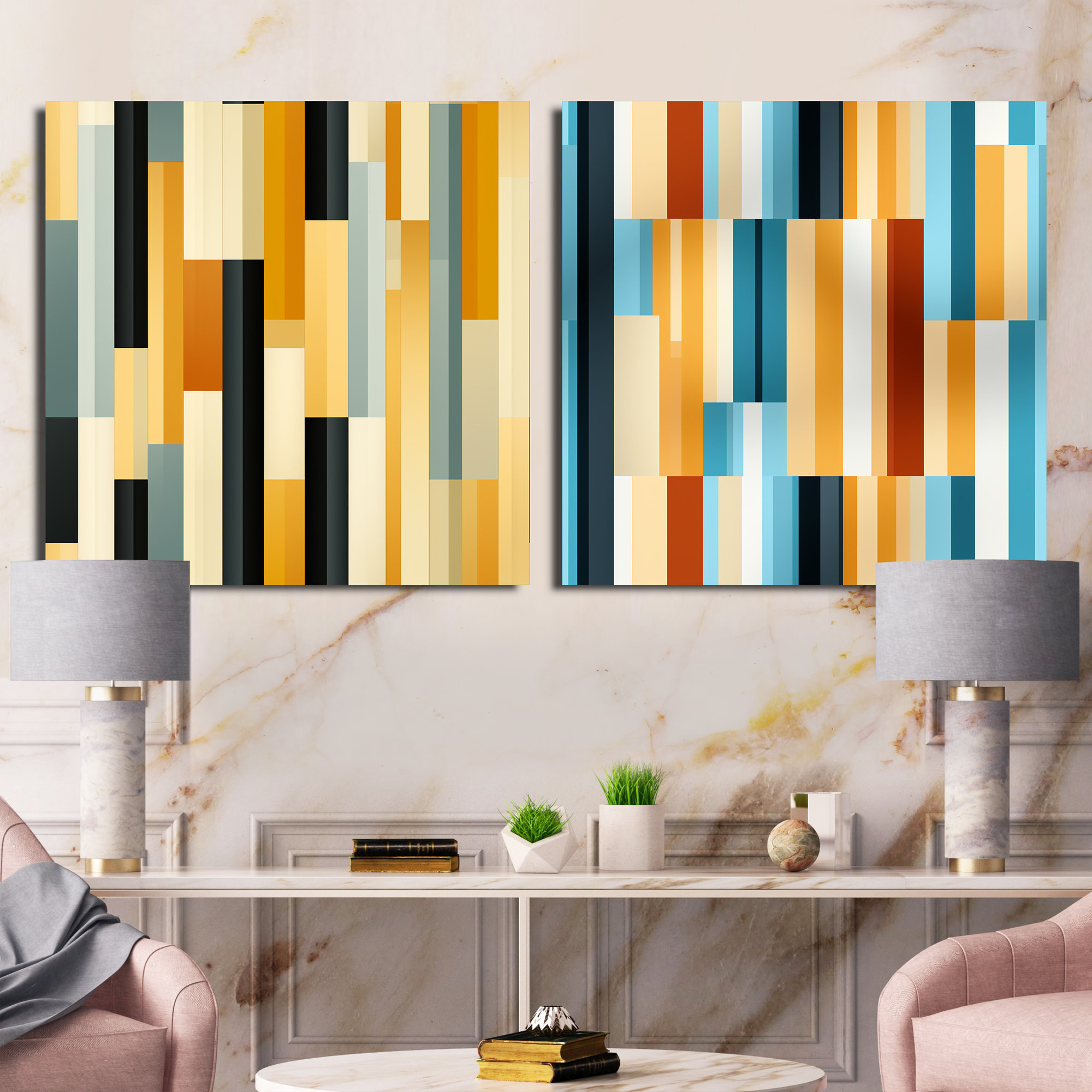 Design Art Yellow Striped Lines Pattern - Abstract Shapes Square ...