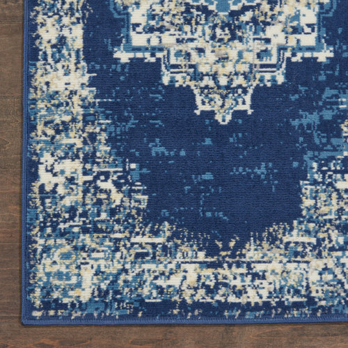Bungalow Rose Burnie Oriental Blue/White Area Rug & Reviews | Wayfair