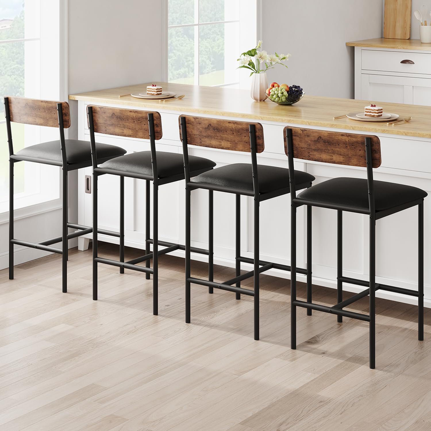 17 Stories Upholstered Counter Height Bar Stools With Backrest And ...