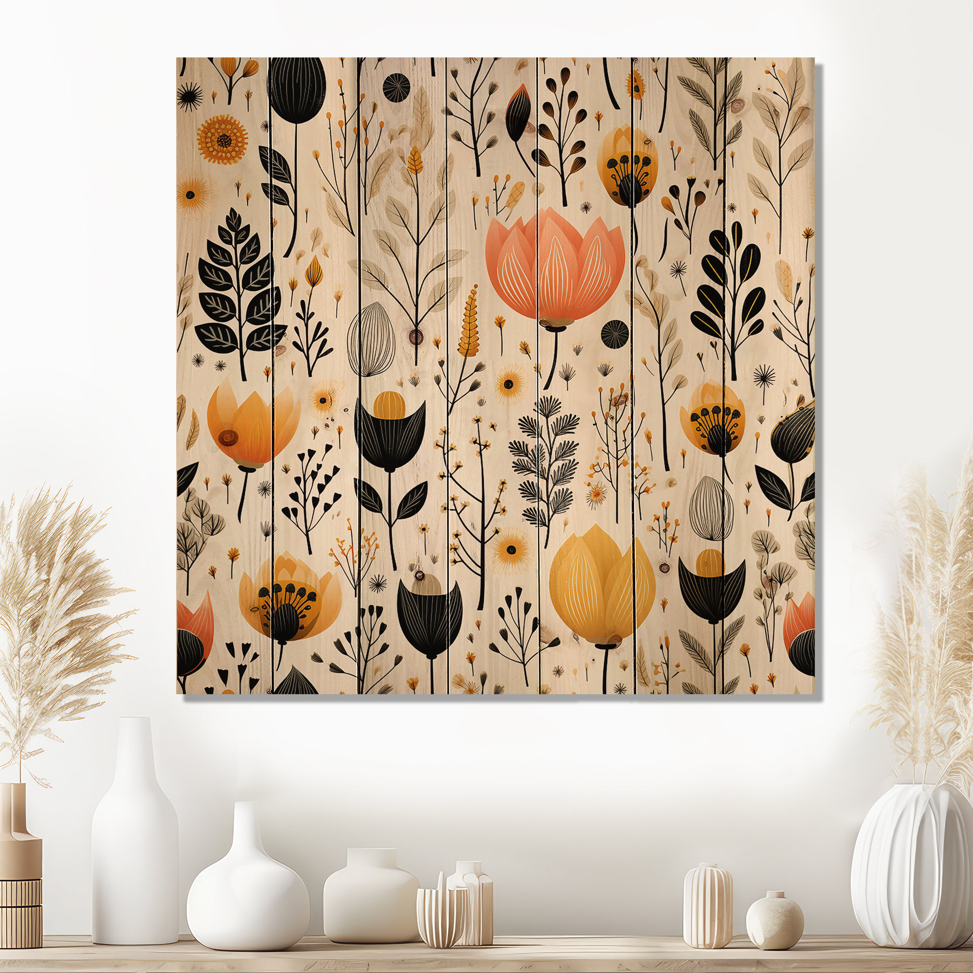 Design Art Beige Bohemian Bliss Floral Pattern - Floral Wall Art On ...