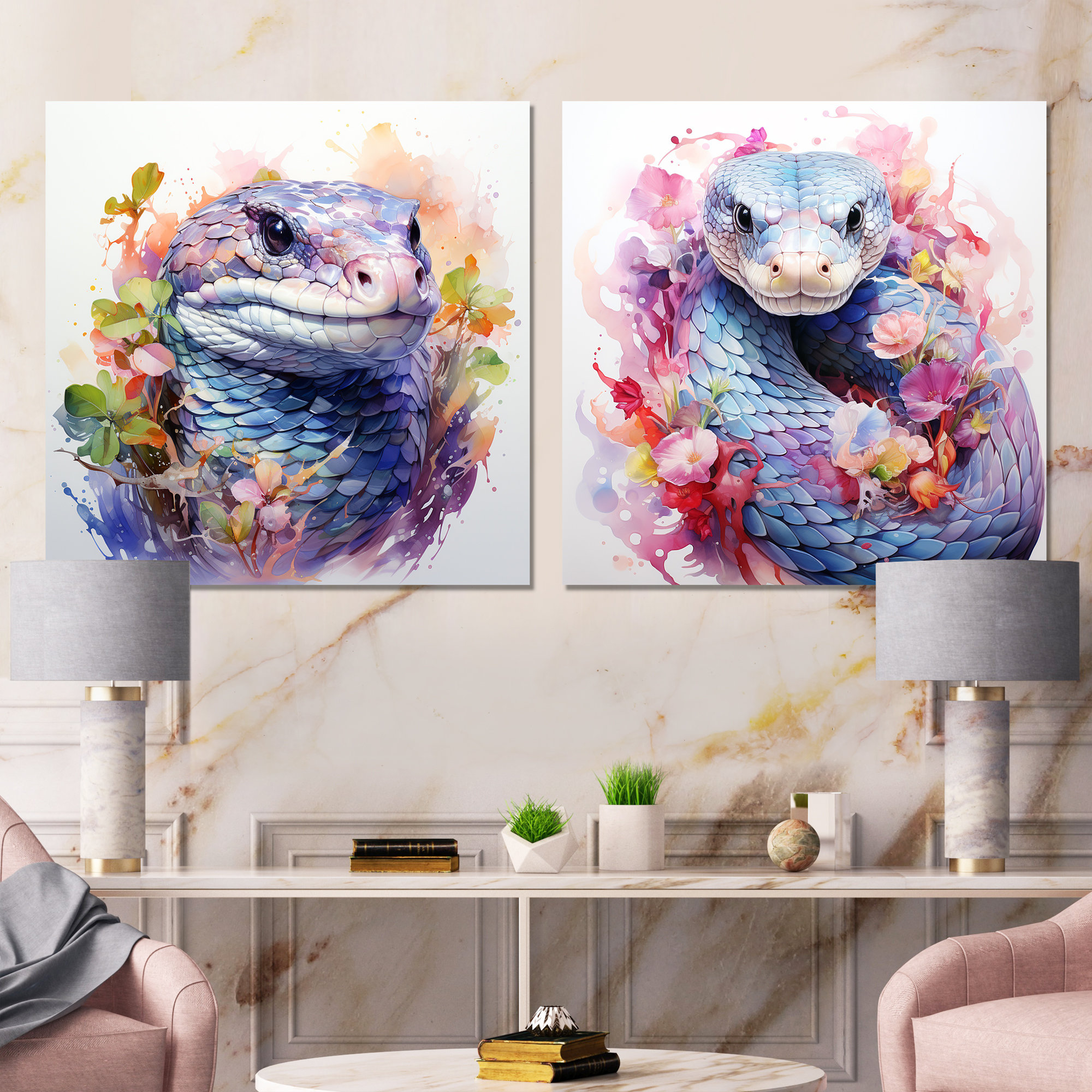 Winston Porter Snakes Floral Grace I - Snake Canvas Art Print Set Of 2 ...