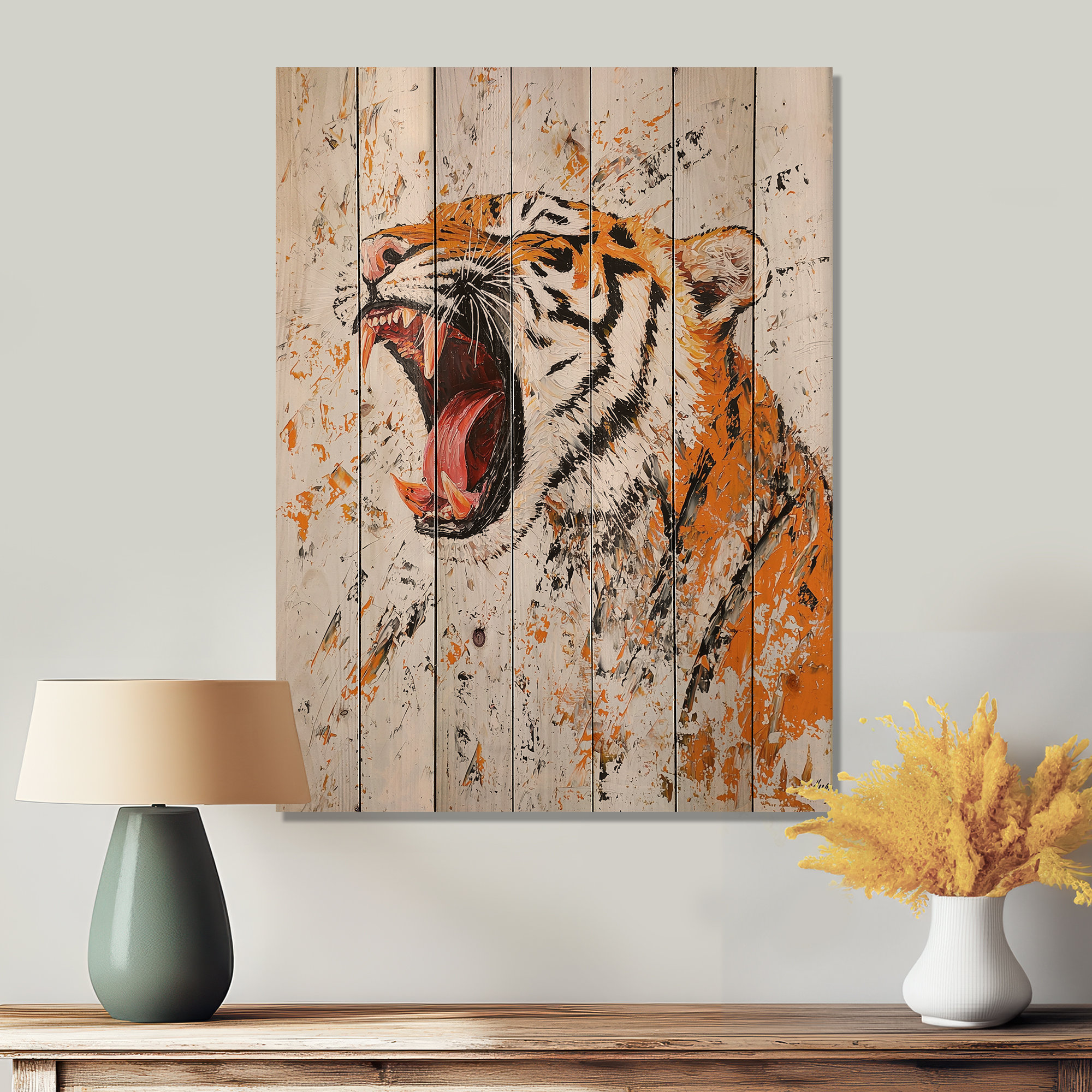Ophelia & Co. Tiger Roaring Portrait - Modern Wood Wall Art On Natural ...