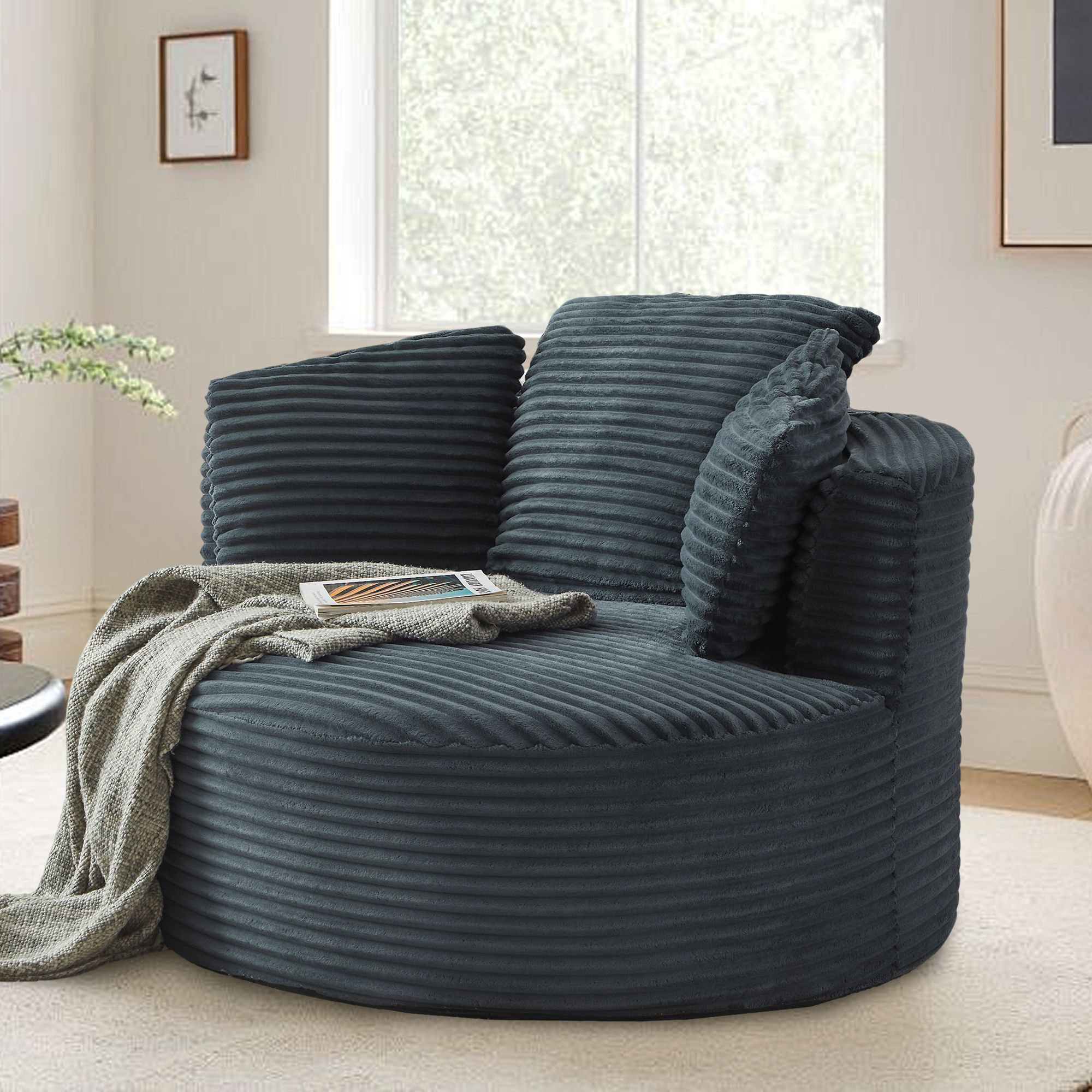 Mercer41 Corduroy Deep Seat Circle Single Floor Sofa Chairs,Round ...