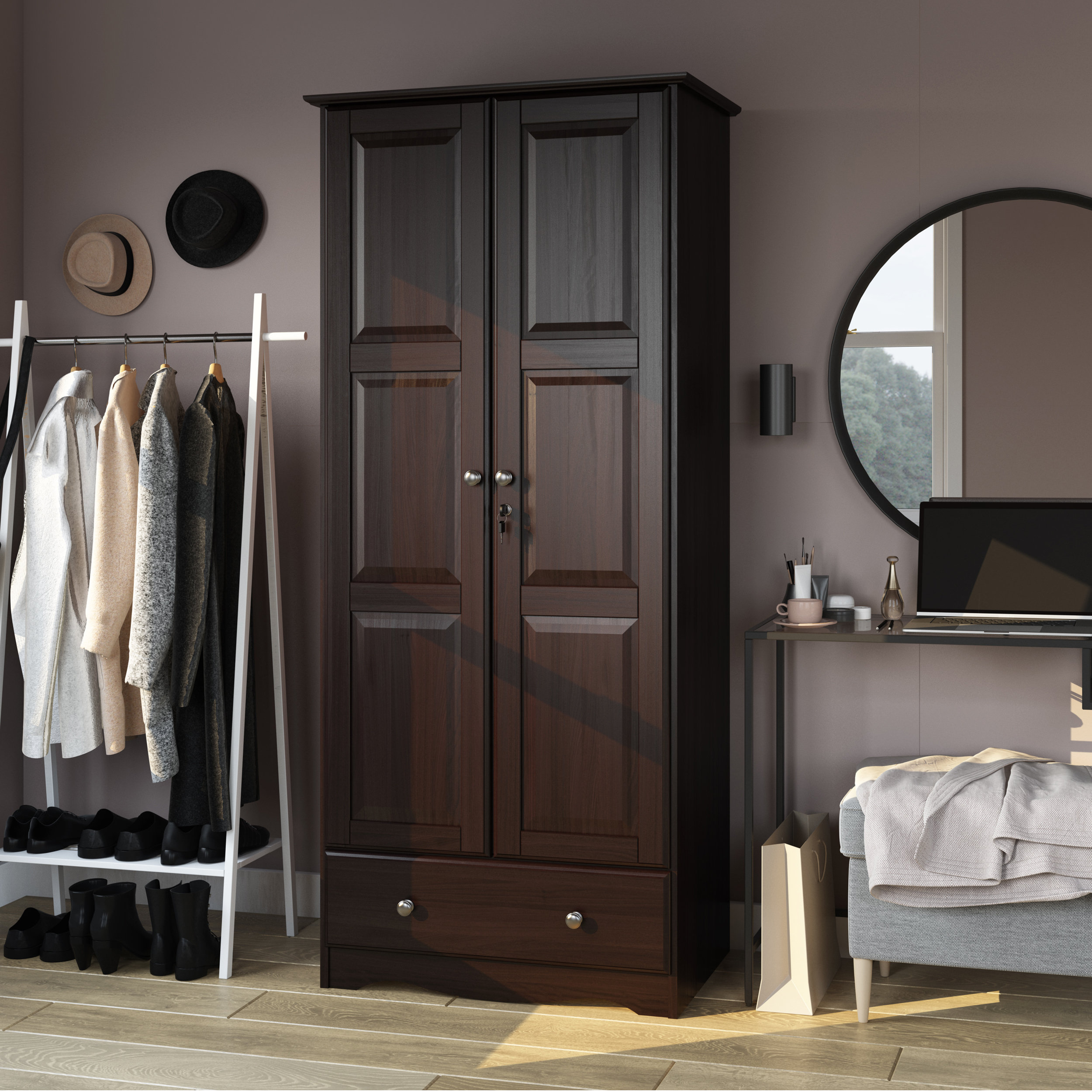 Lark Manor™ 100% Solid Wood Kolossi 2-Door Wardrobe with Metal Knobs ...