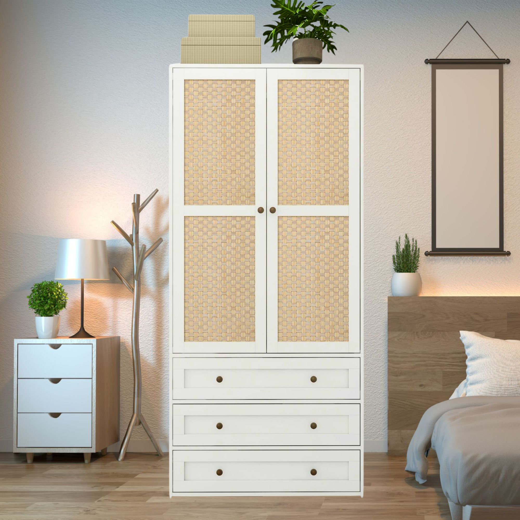 MANMAOHE 71,06 po Armoire de rangement en bois pour garde-robe avec 2 ...