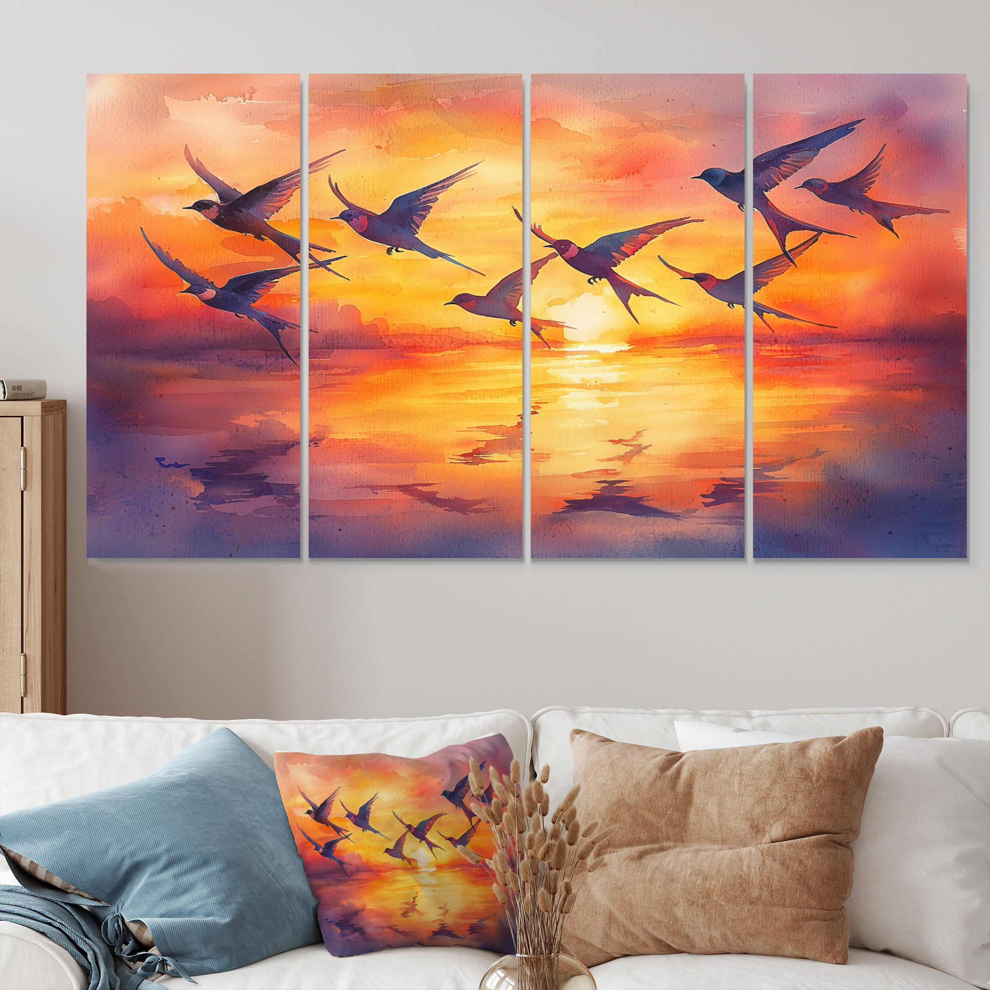 Red Barrel Studio® Lavender Swallows Birds At Sunset III - Bird Wall ...