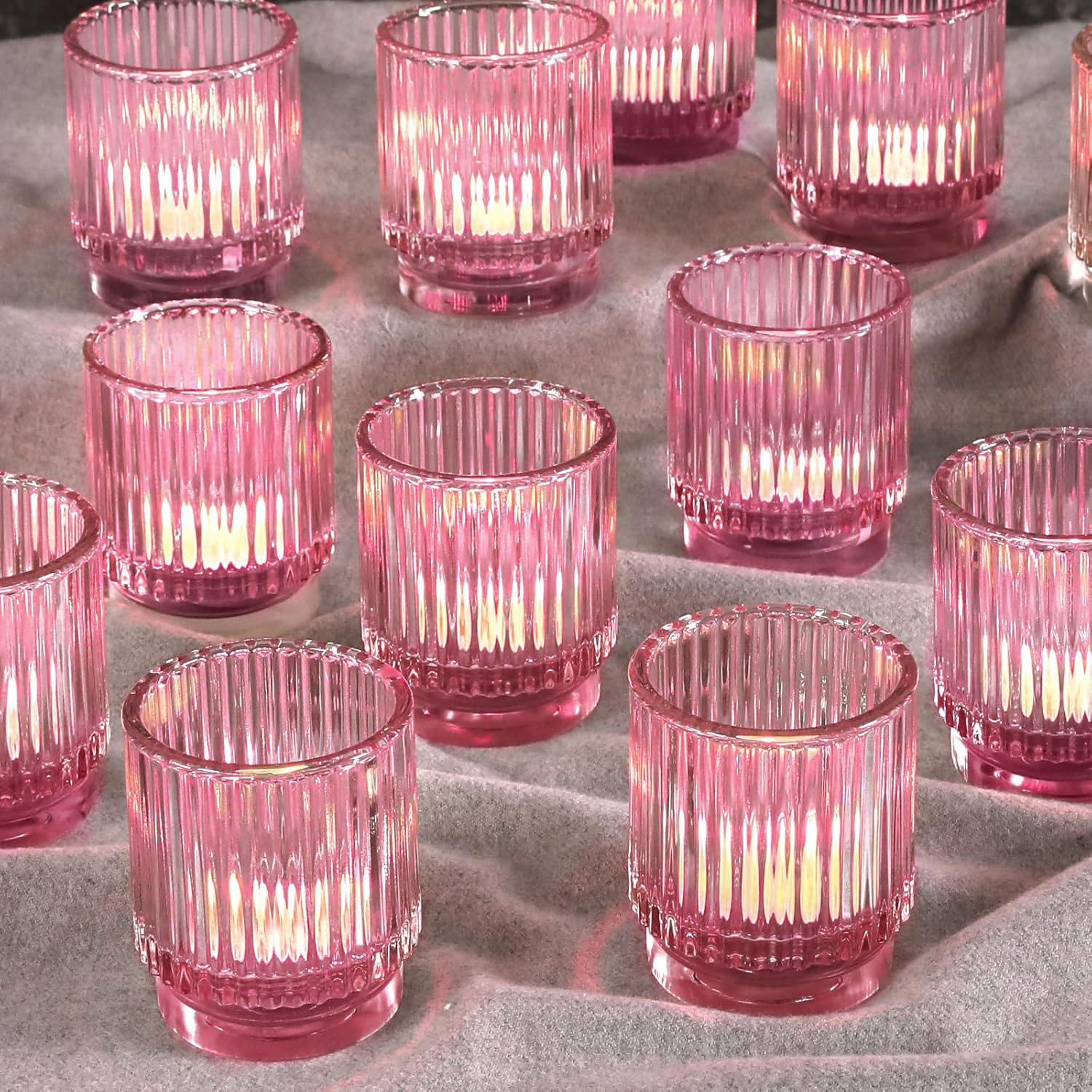 Ivy Bronx Set Of 12 Vintage Pink Ribbed Glass Candle Holders | Wayfair