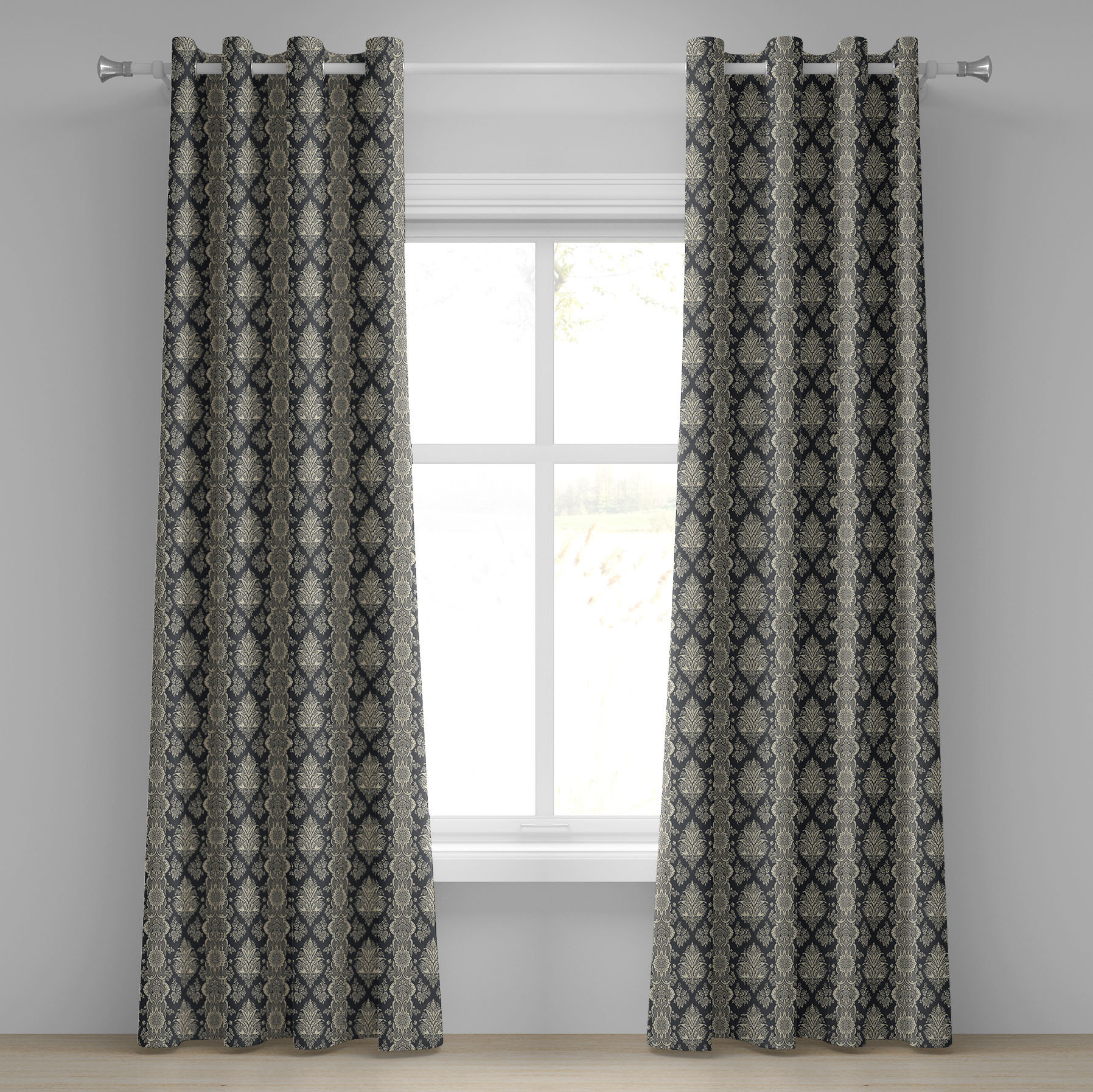 Astoria Grand Damask Grommet Curtain Decorative 2-Panel Window Drapes ...