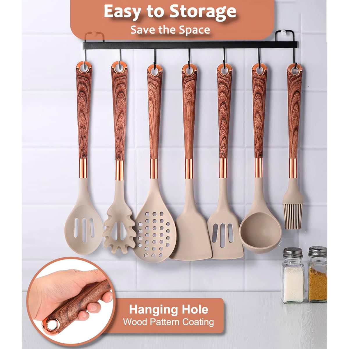 WKING 24-Piece Silicone Kitchen Utensil Set With Wood Pattern Handles ...