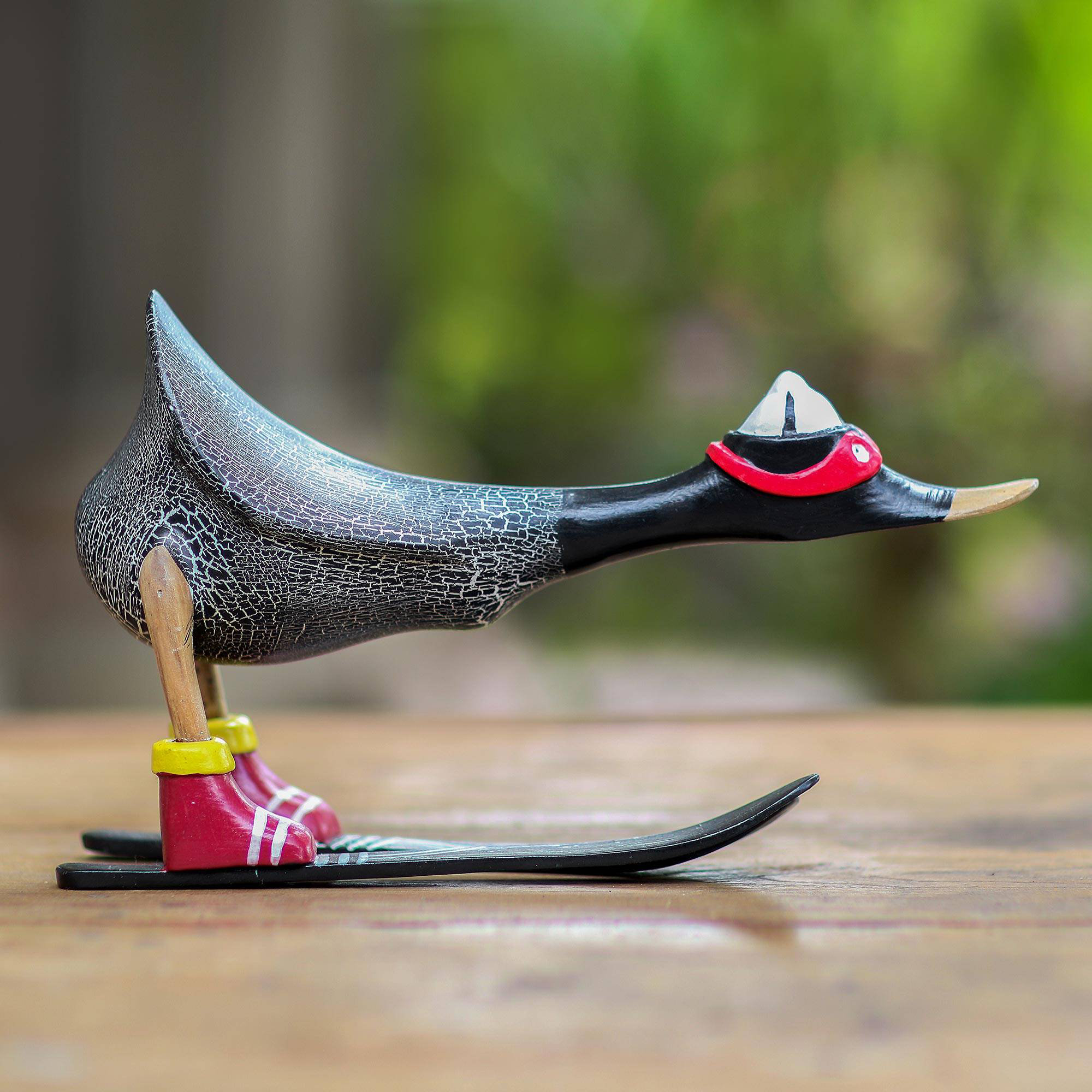 Trinx Downhill Duck In Black And Wood Statuette - Wayfair Canada