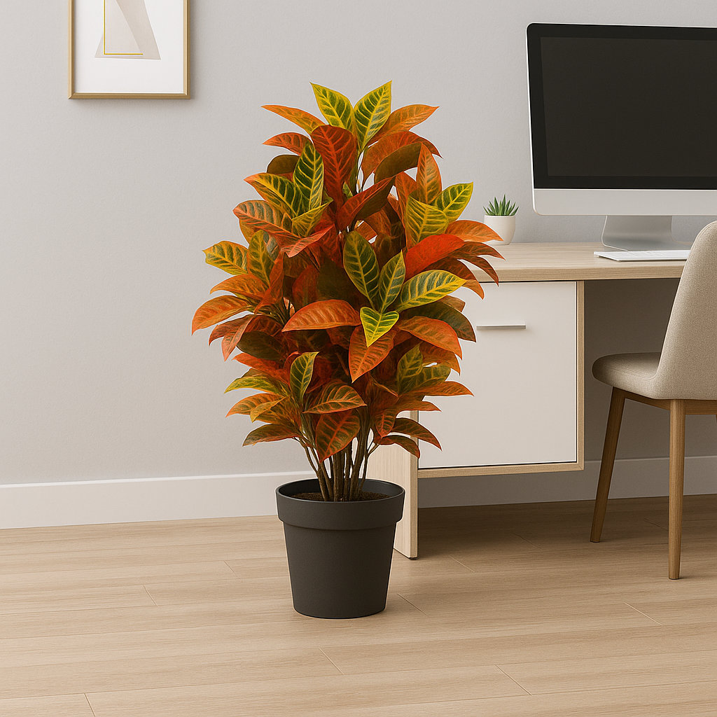 Primrue Artificial Croton Plant Indoor Decorative Tree, 3 Ft Multicolor ...