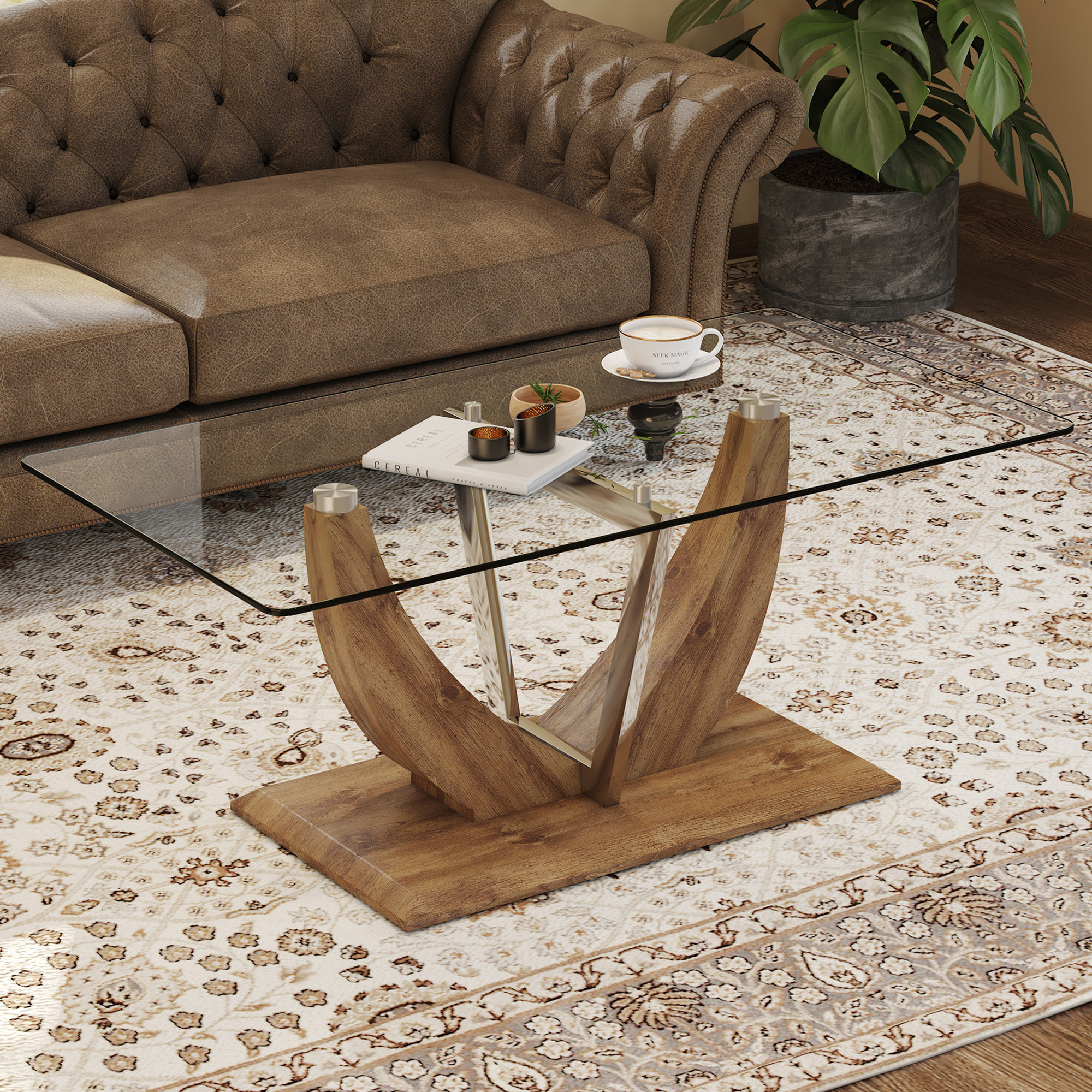 Millwood Pines Coffee Table. Transparent Tempered Glass Tabletop With ...
