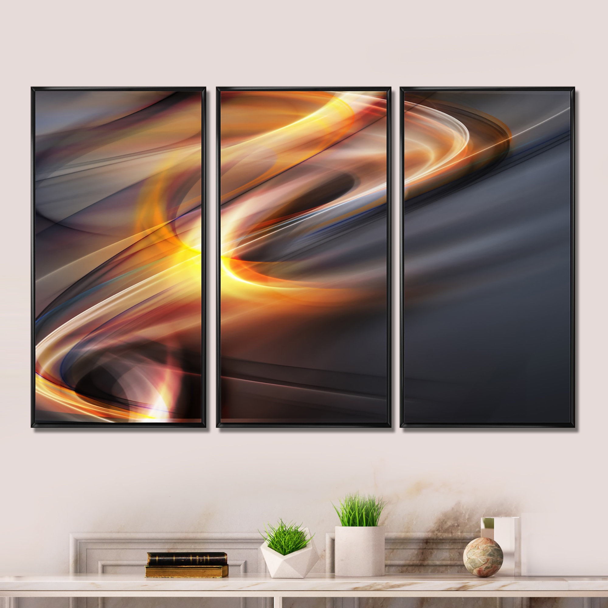 Orren Ellis Yellow Grey Light Art - Abstract Framed Canvas Wall Art Set ...