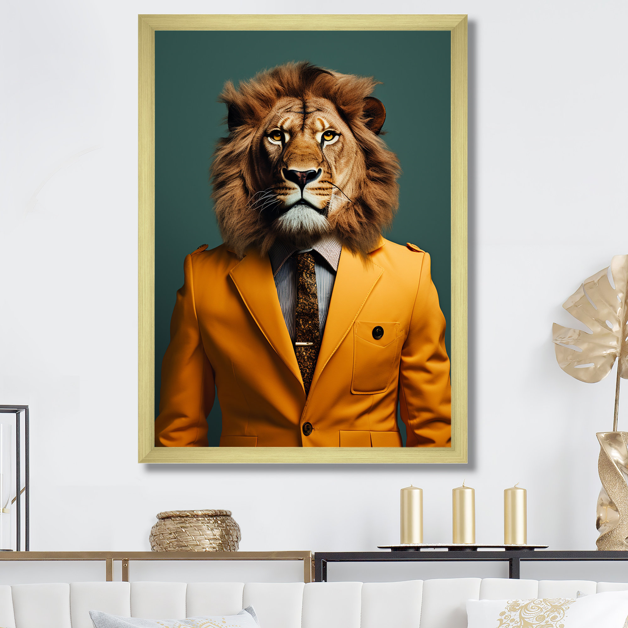 Trinx Yellow Suited Up Lion II - Lion Animal Wall Art | Wayfair