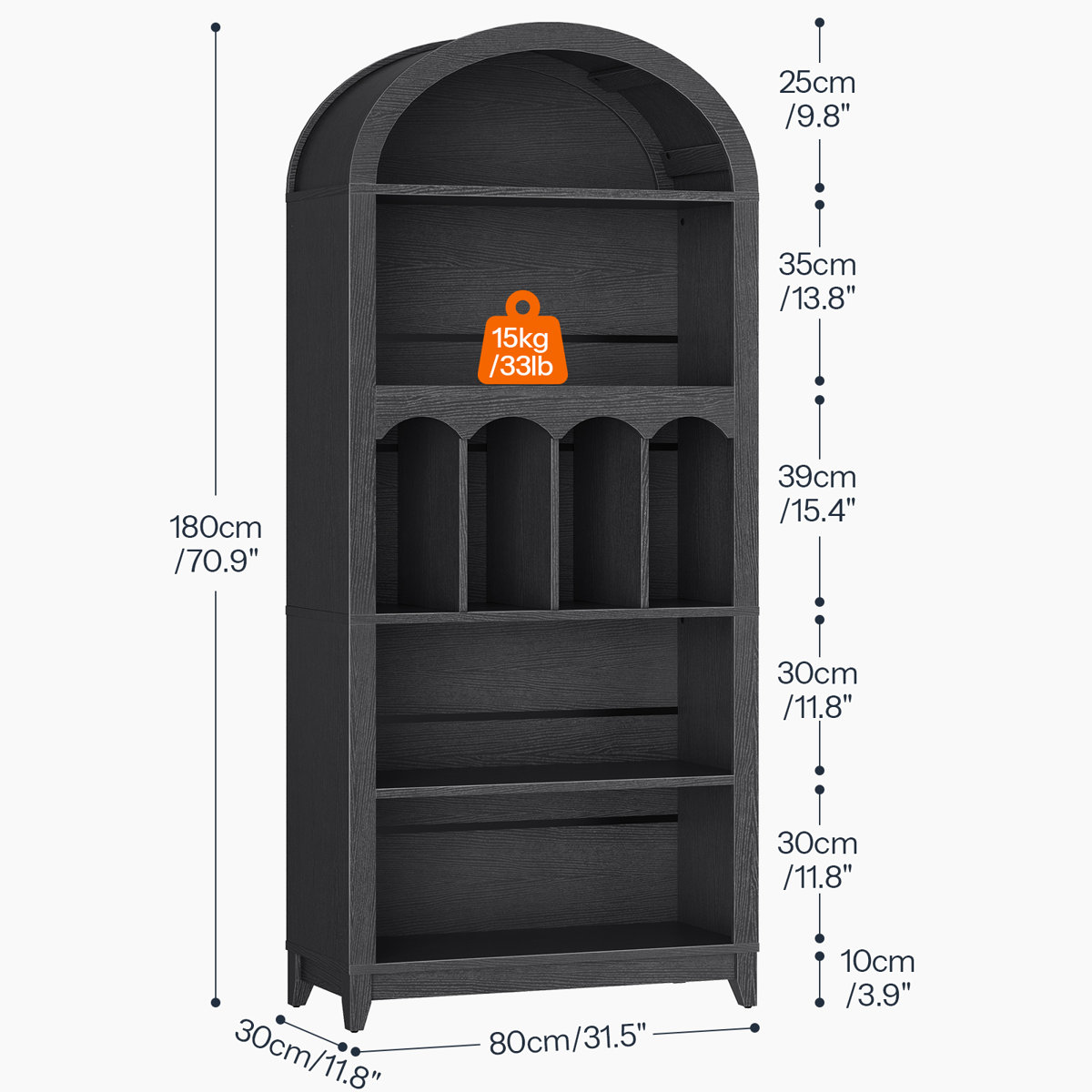 Lark Manor™ 70.9"H 5-Tier Arch Bookcase Storage Arched Bookshelf ...