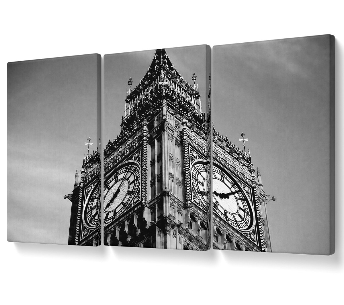 Ebern Designs London Big Ben Close-up B N W - 3 Piece Wrapped Canvas ...