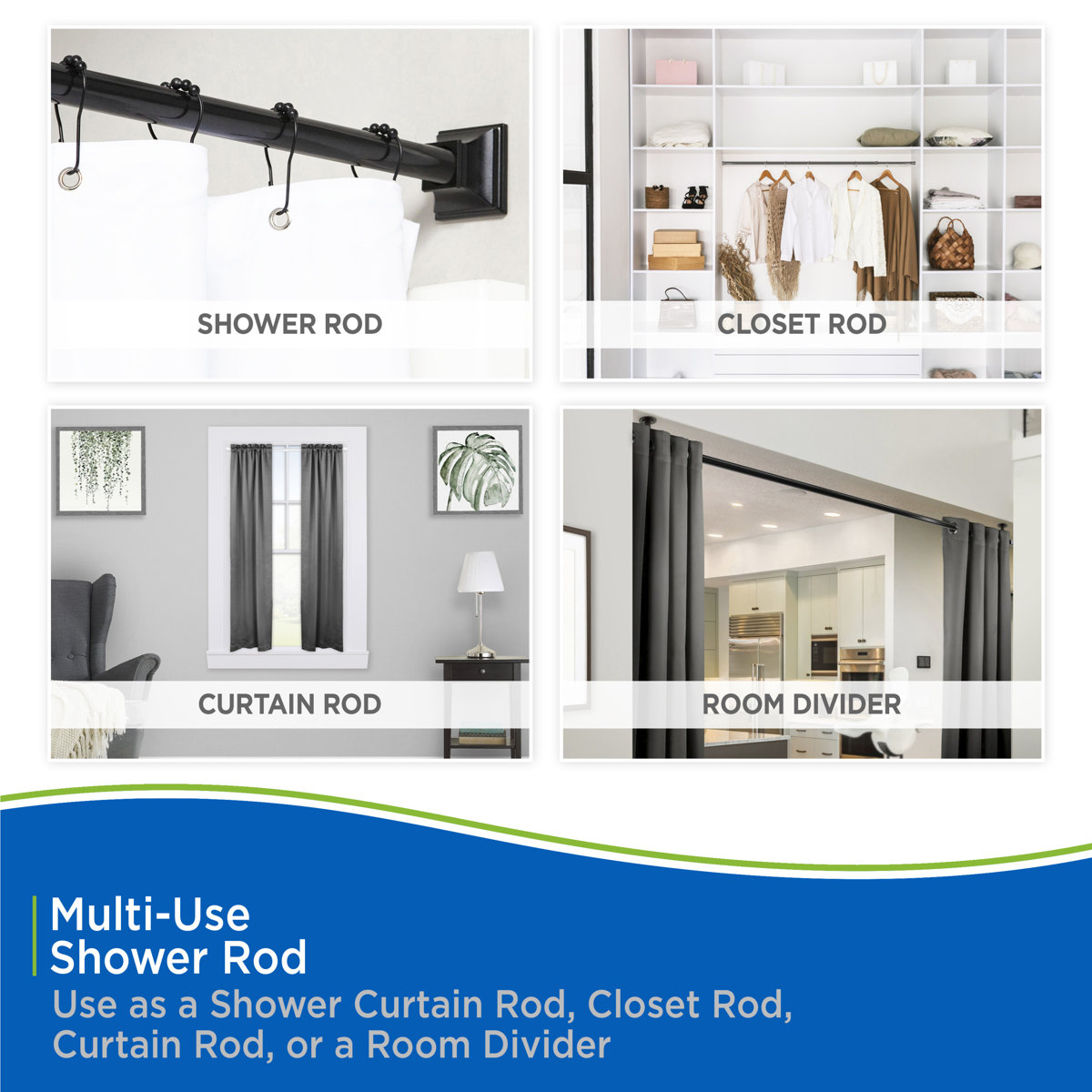 Kenney Twist & Fit No Tools Decorative Tension Shower Curtain Rod, 42 ...
