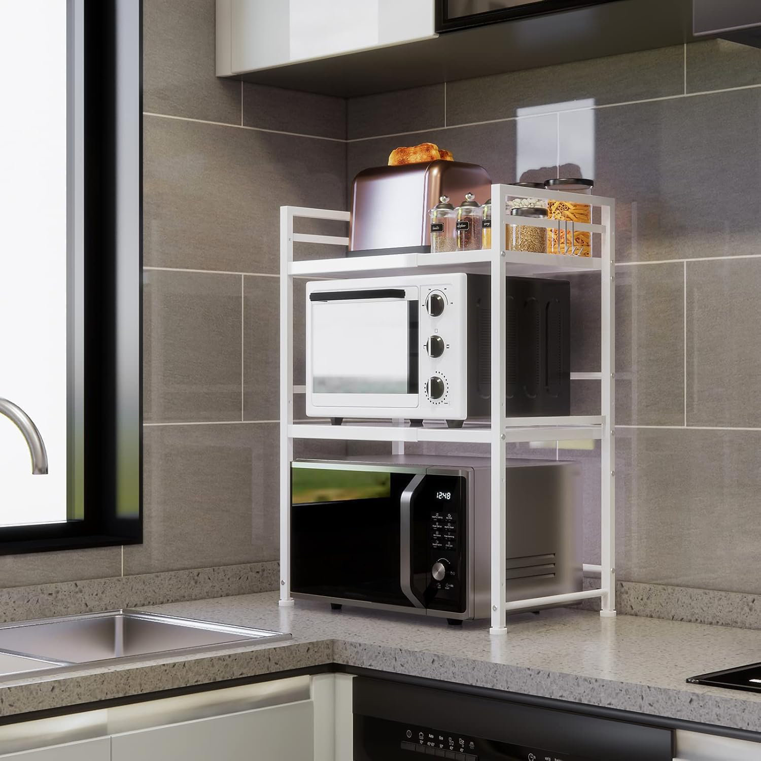 Ebern Designs Microwave Oven Rack, Expandable Microwave Stand ...