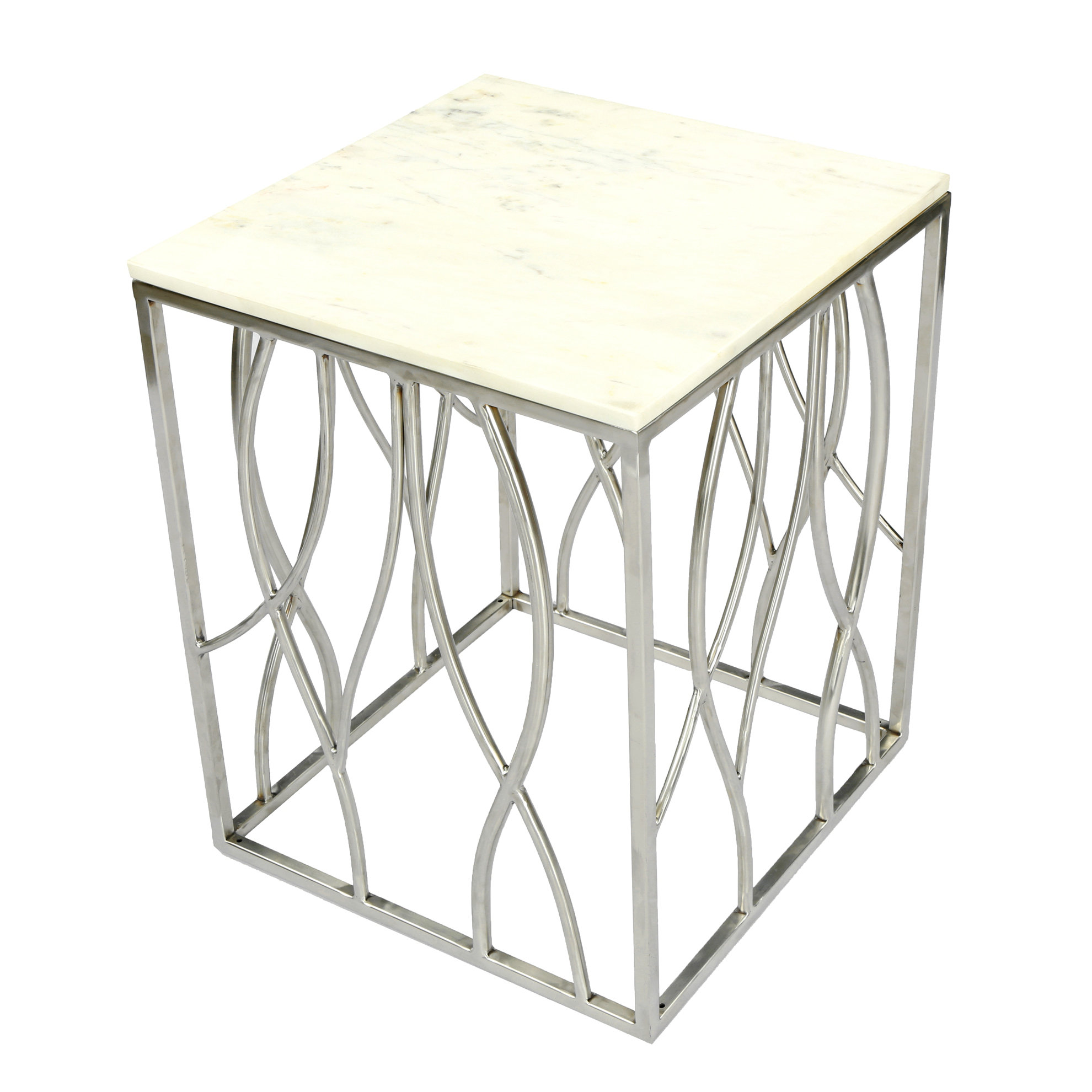 Wrought Studio™ Kameral Square Marble End Table With Stainless Steel ...