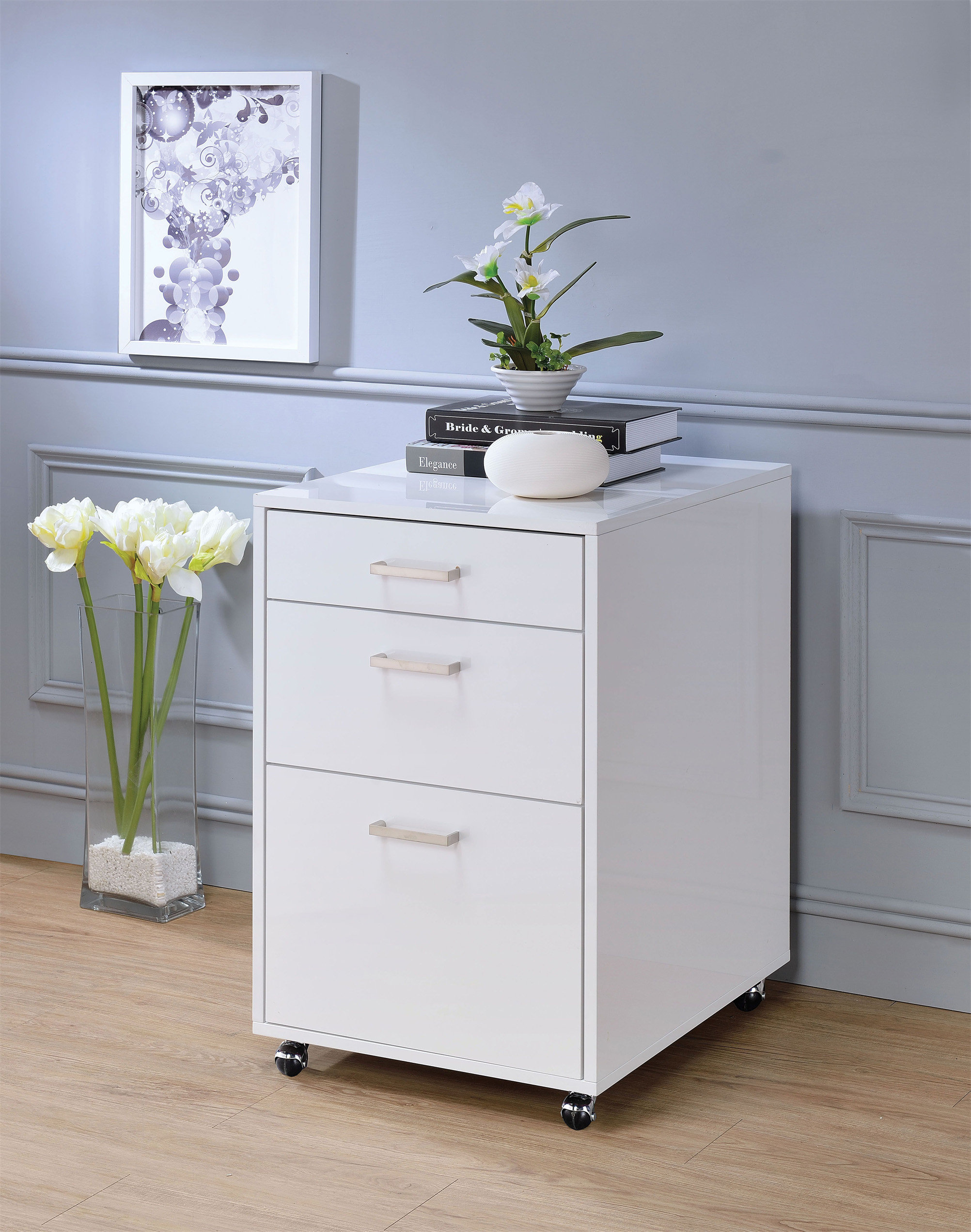Latitude Run® Coleen File Cabinet In White High Gloss & Chrome ...