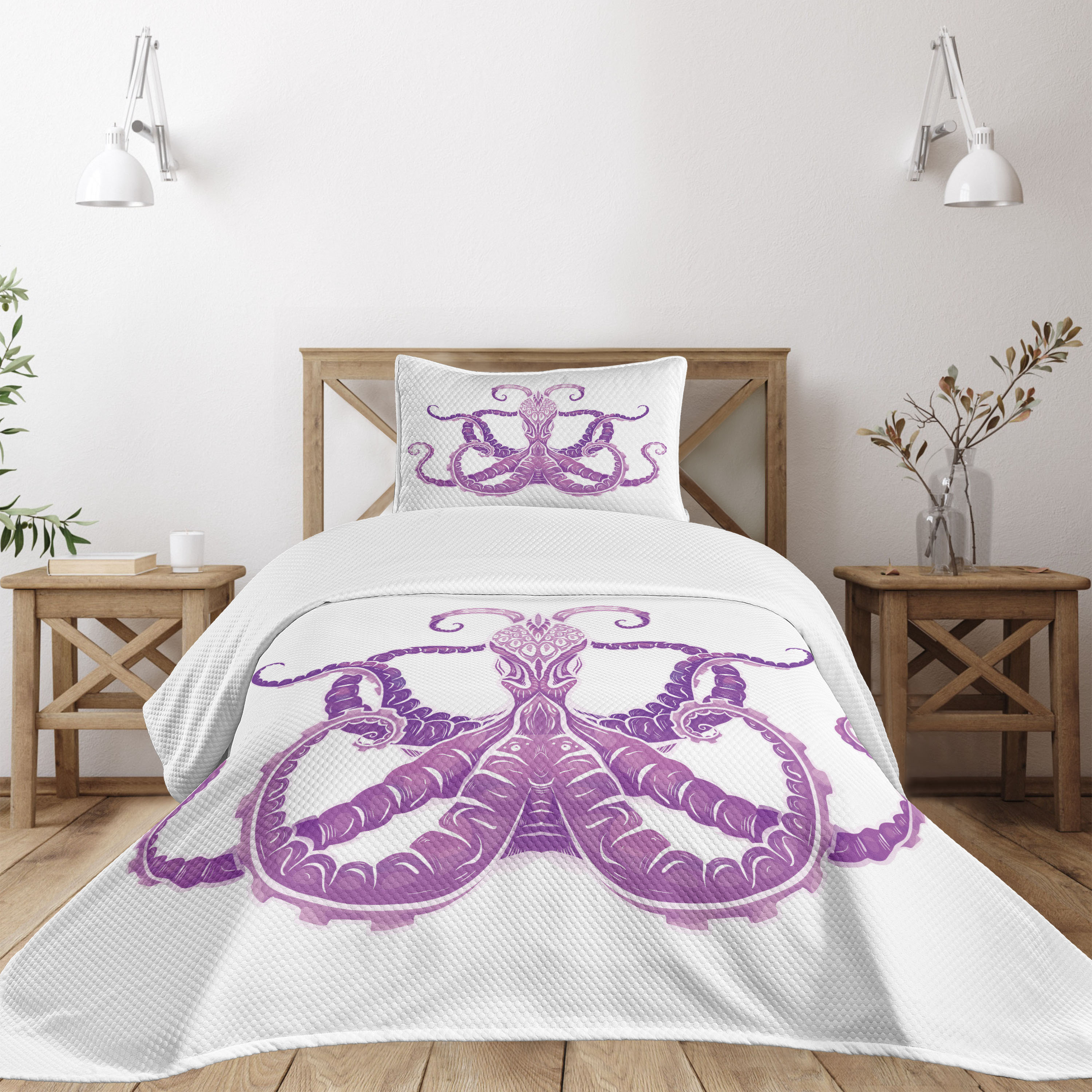 Ambesonne Octopus Bedspread Set Aquatic Character Tentacles Purple ...