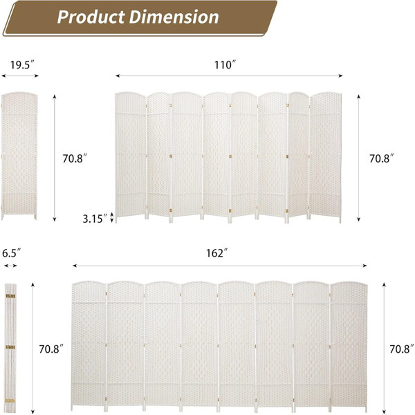 Lark Manor™ 8 Panels Room Divider 6 FT Tall Weave Fiber Privacy Screen ...