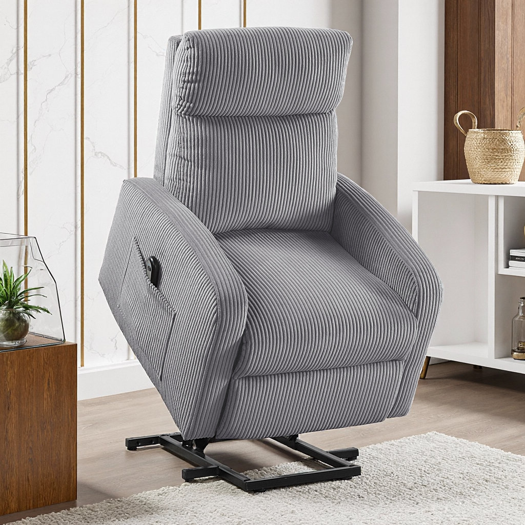 Latitude Run® Plush Corduroy Power Lift Recliner Chair w/ Easy Stand ...