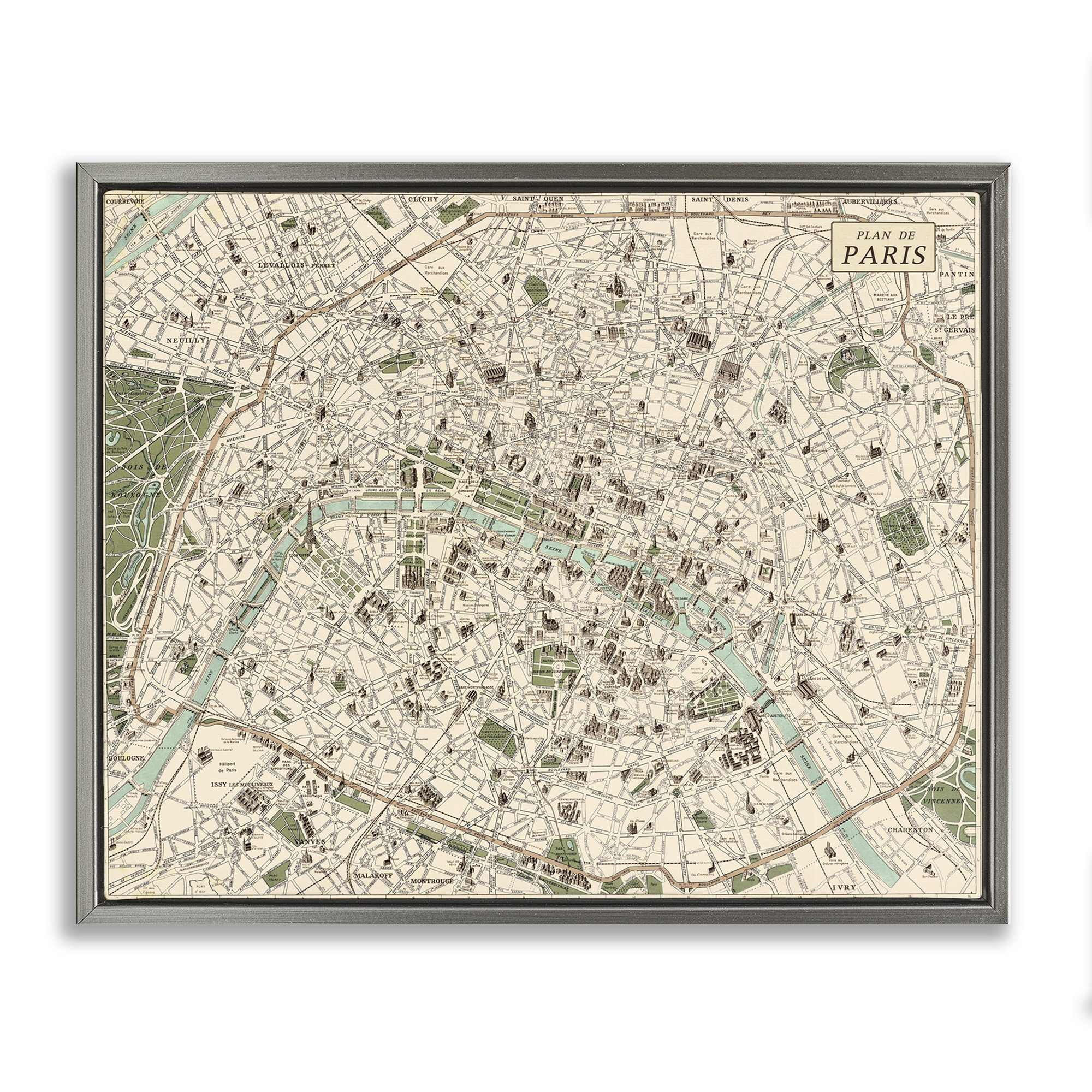 Latitude Run® Vintage Map of Paris Floating Frame, design by Phillipa ...