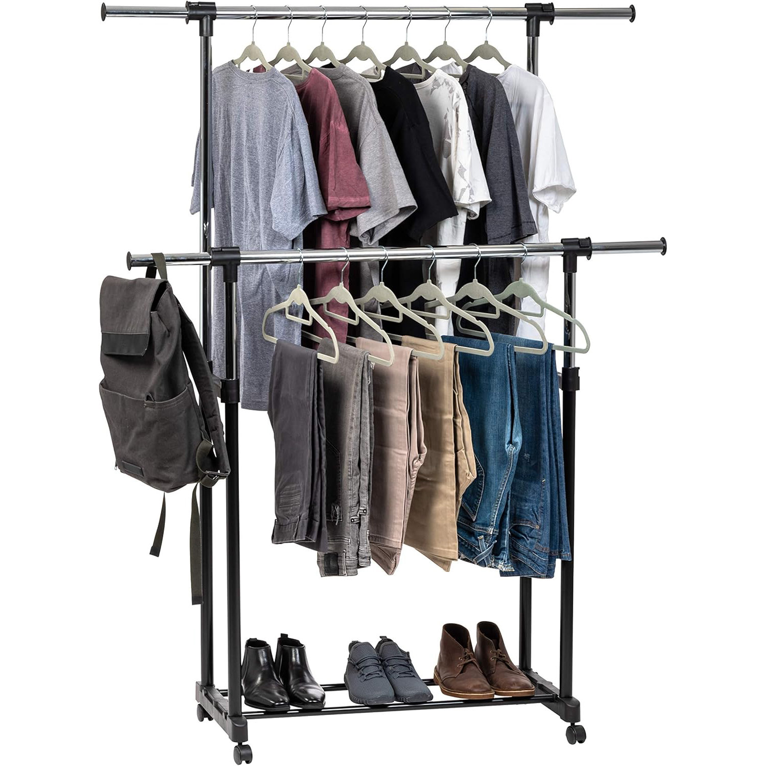 Rebrilliant Portable Double-Rod Height Adjustable Clothes Rack with ...