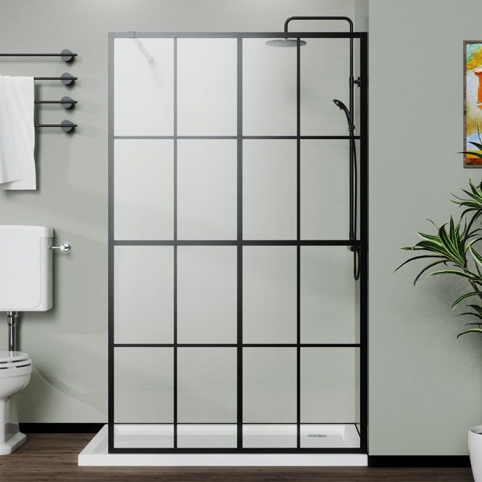 APERIL 34" X 72" Frame Fixed Glass Panel Shower Door | Wayfair