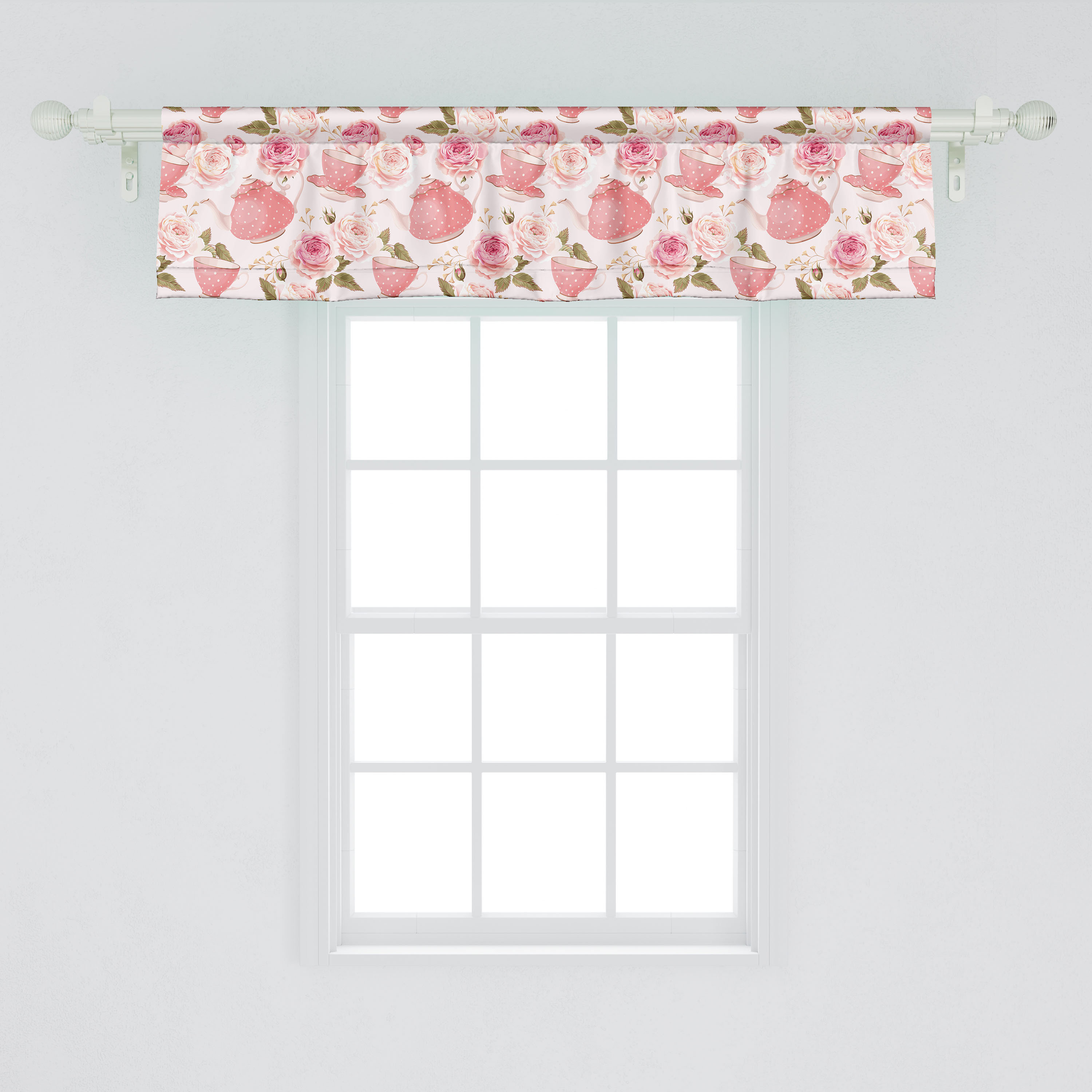 Ambesonne Floral Valance Pack of 2 Vintage Tea Cups Roses Fern Green ...