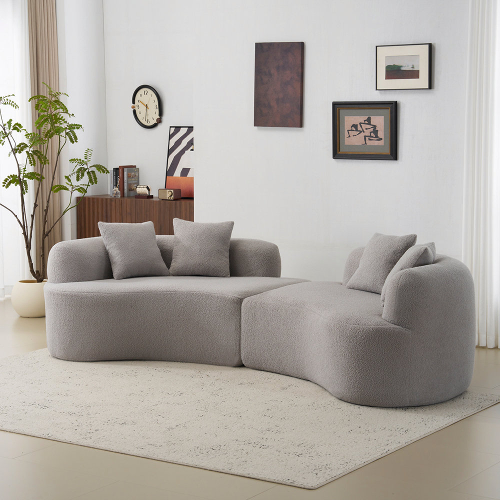 Everly Quinn Curved Four Seater Full Compression Sponge Sofa, Teddy ...