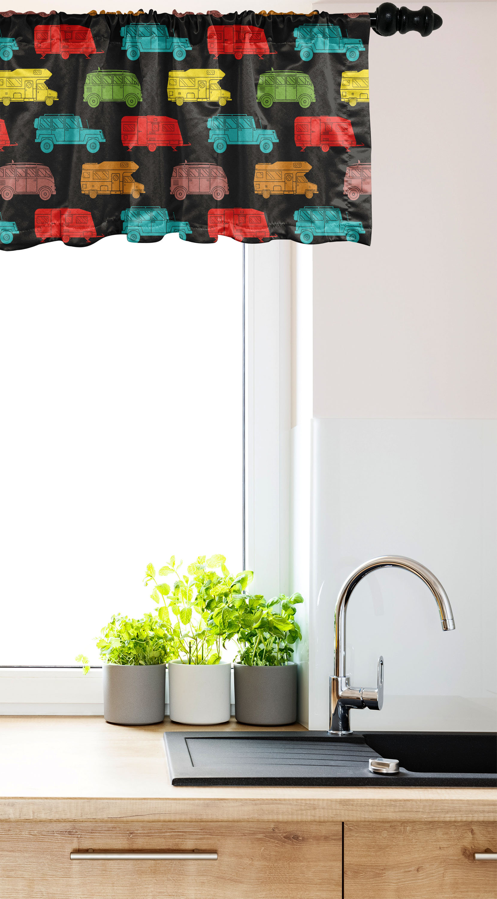 Ambesonne Camper Valance Pack of 2 Colorful Van Bus Trailer Multicolor ...