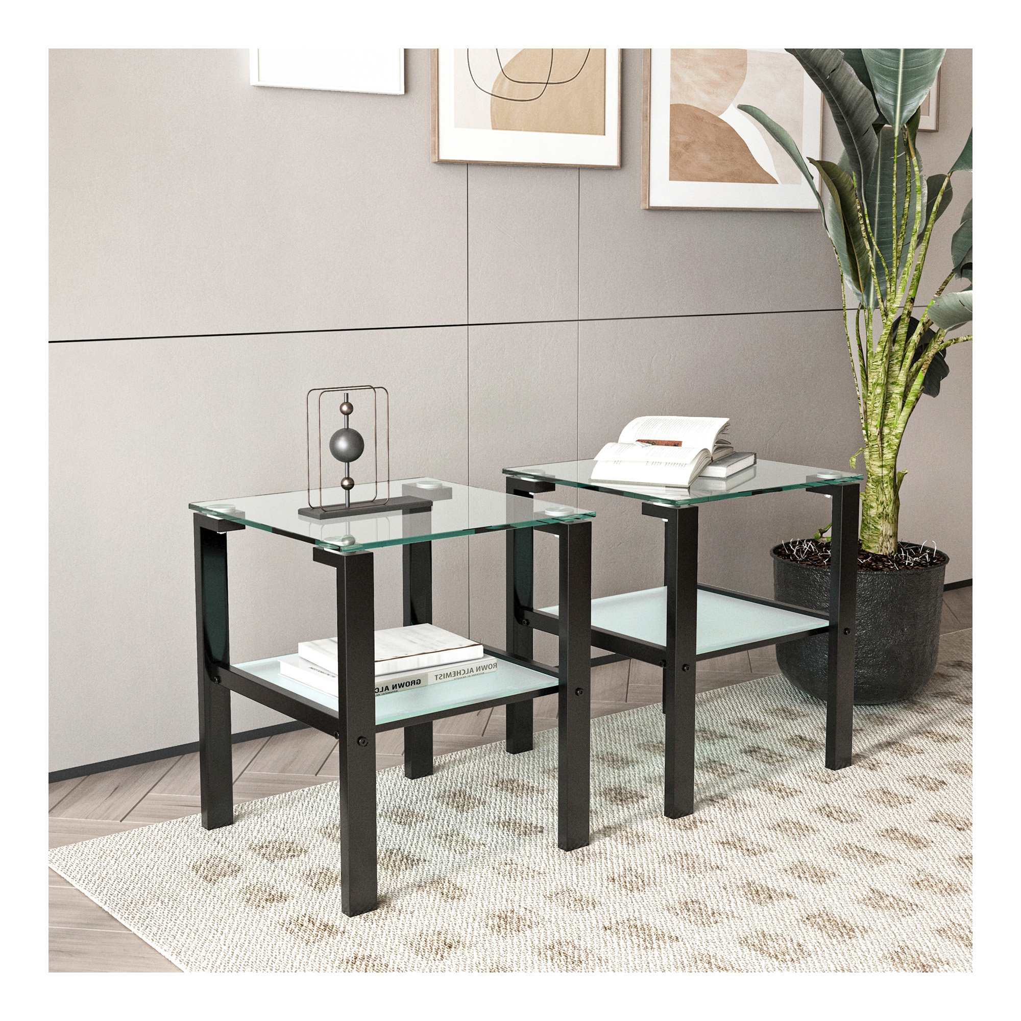 Ivy Bronx Set Of 2, Glass Two Layer Tea Table, Small Round Table ...