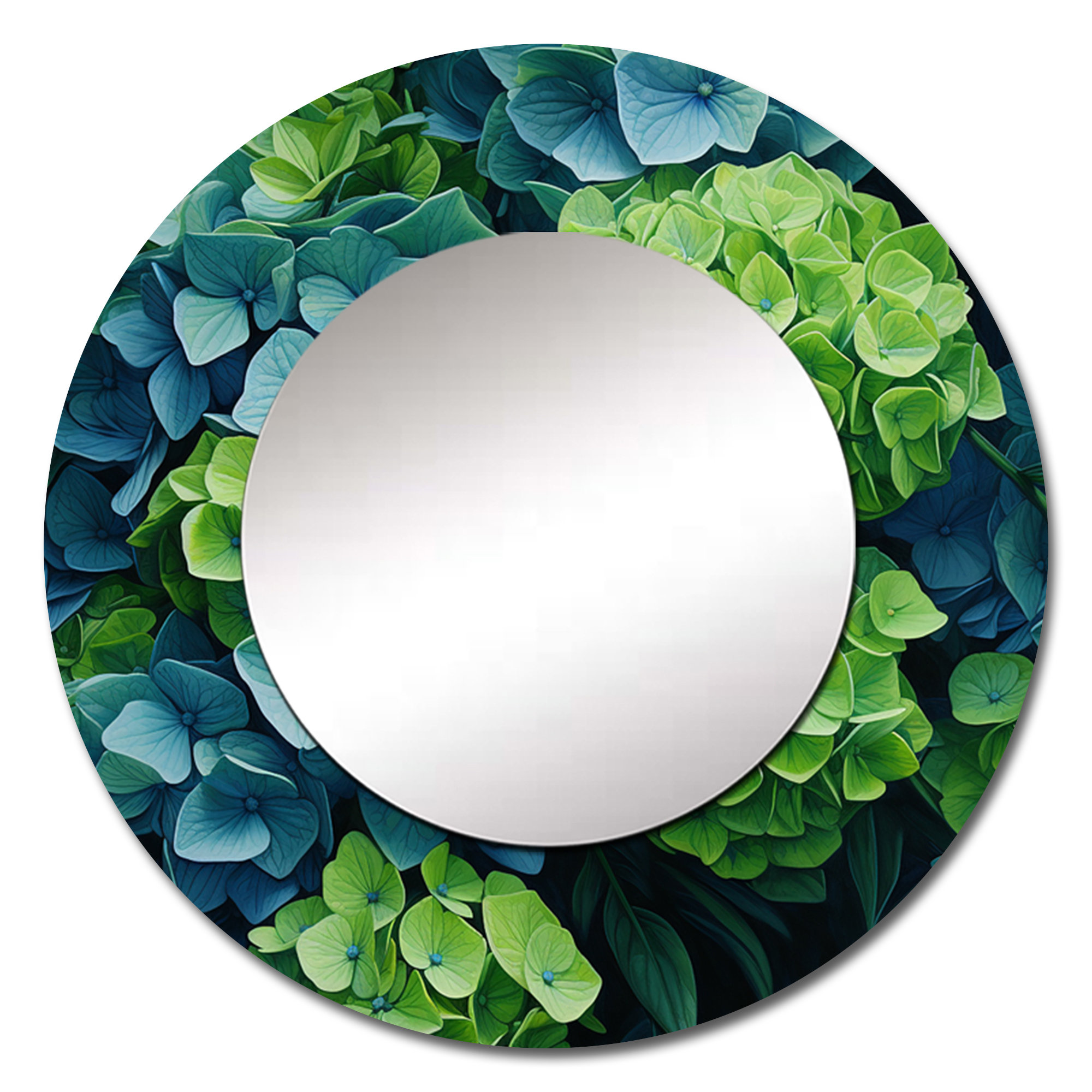 Design Art Green Blue Hydrangea Emerald Blooms - Hydrangea Green Round ...