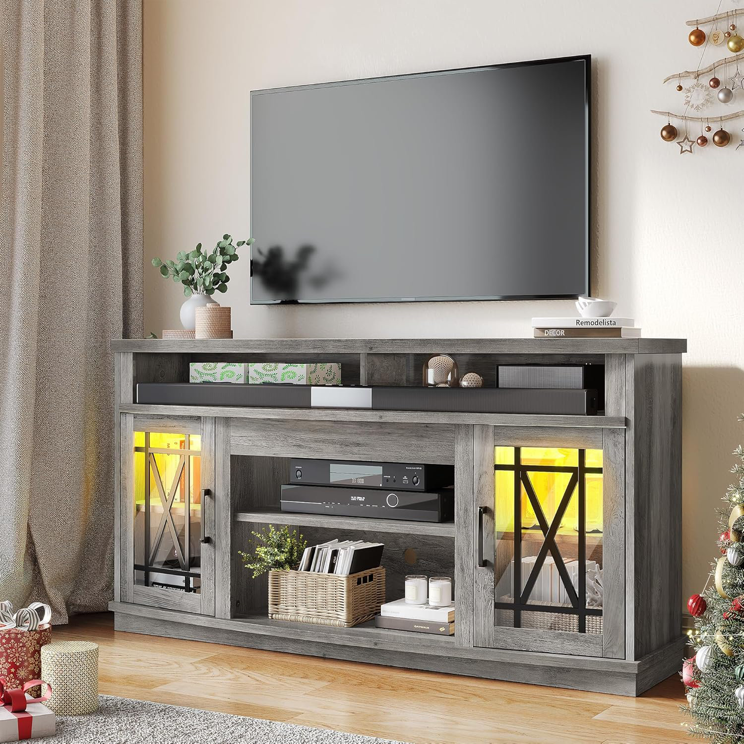 Orren Ellis 32'' Tall LED TV Media Console Table For 65 55 Inch, TV ...