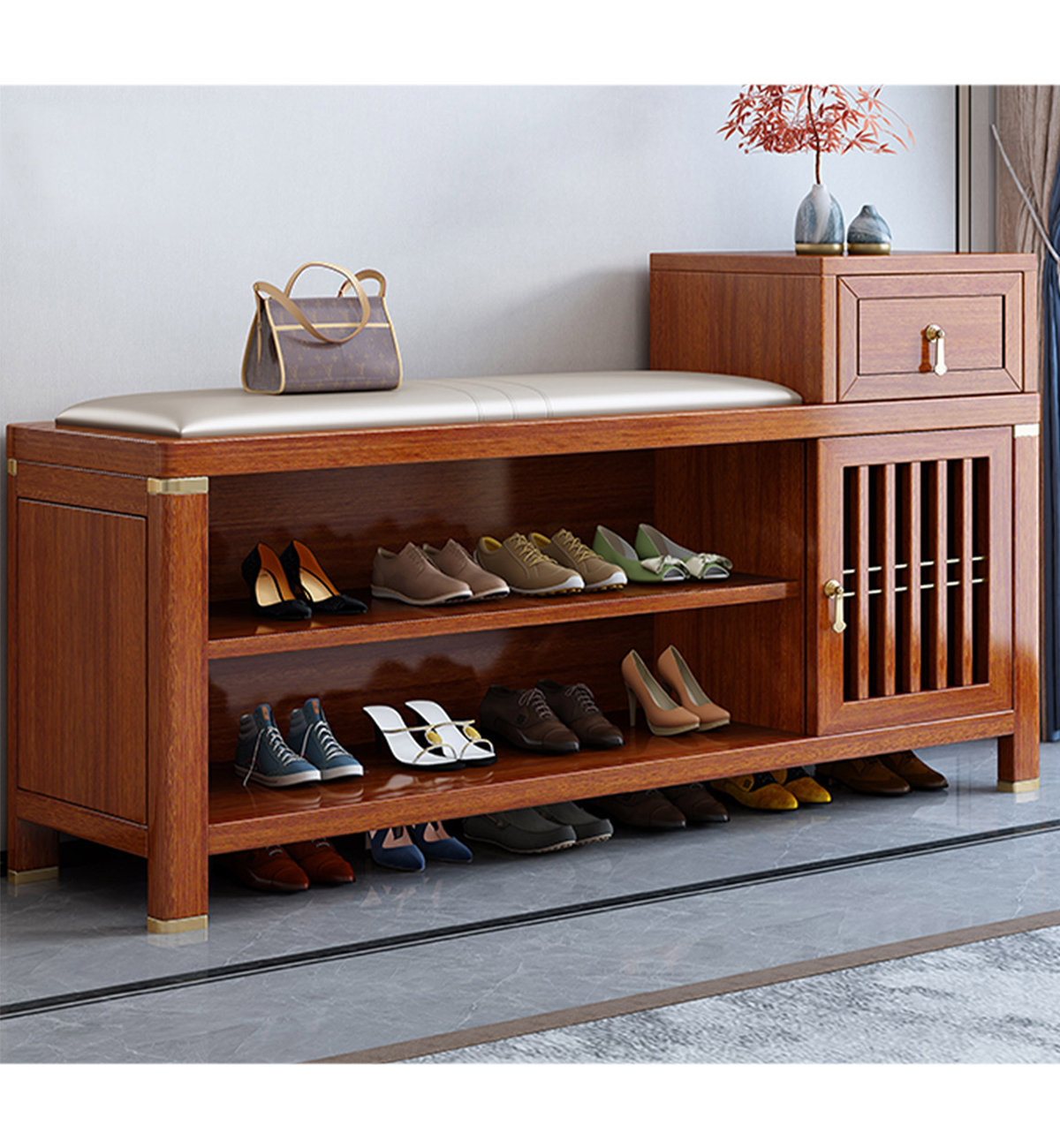 Hokku Designs Solid Wood Shoe-Changing Bench For Home, Sit-Down Shoe ...