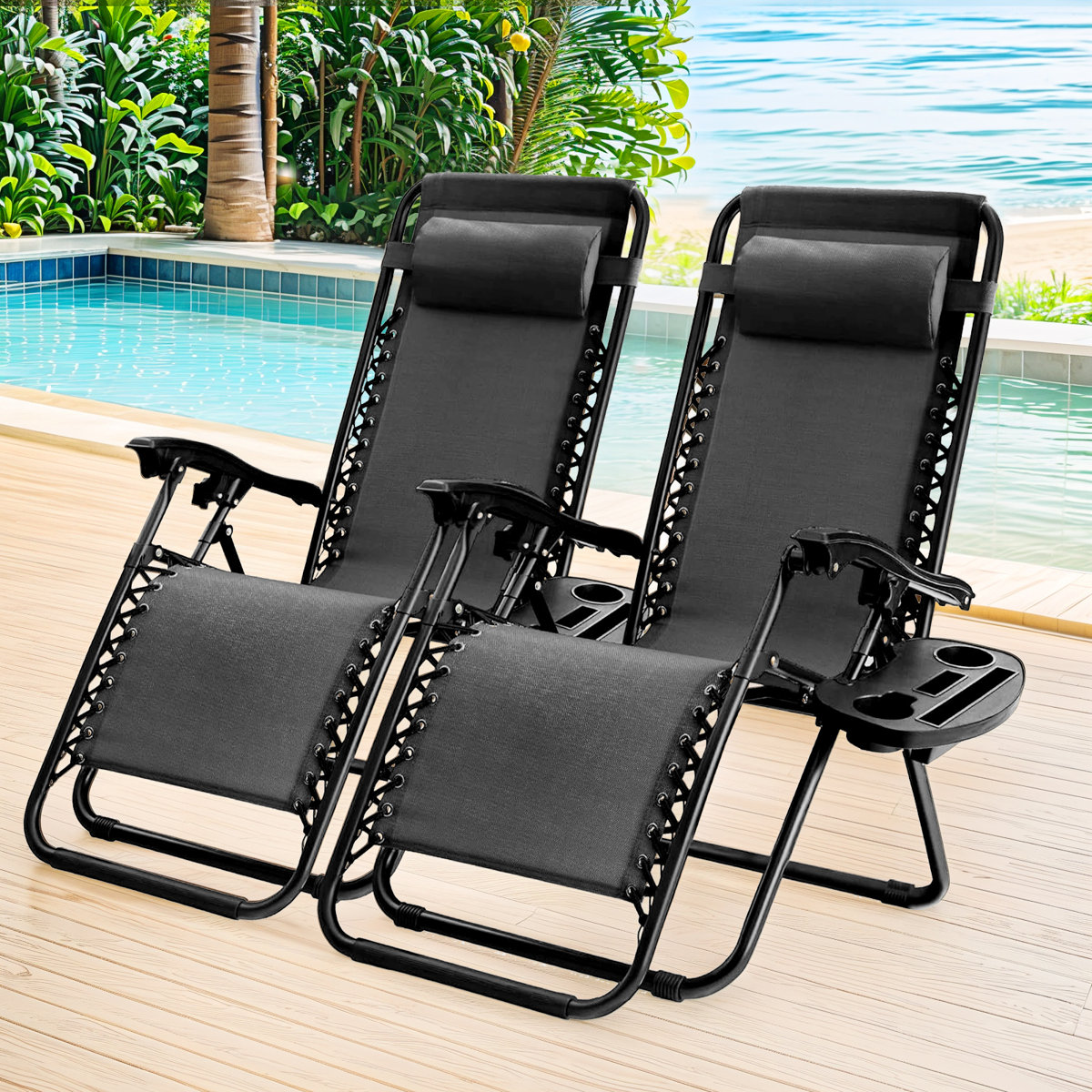 Arlmont & Co. Anais Reclining Folding Zero Gravity Chair (Set of 2 ...